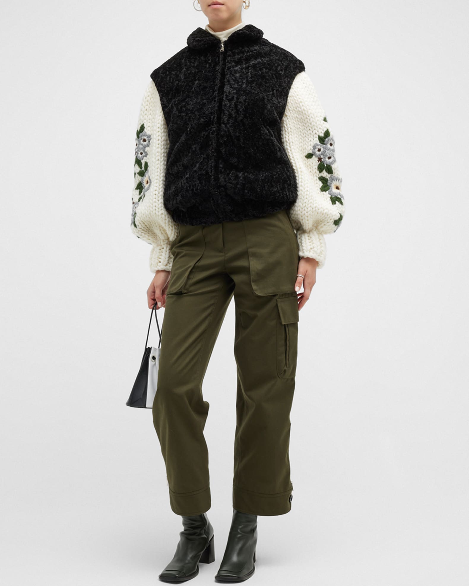 Tu Lize Embroidered Sleeve Faux Fur Bomber Jacket | Neiman Marcus