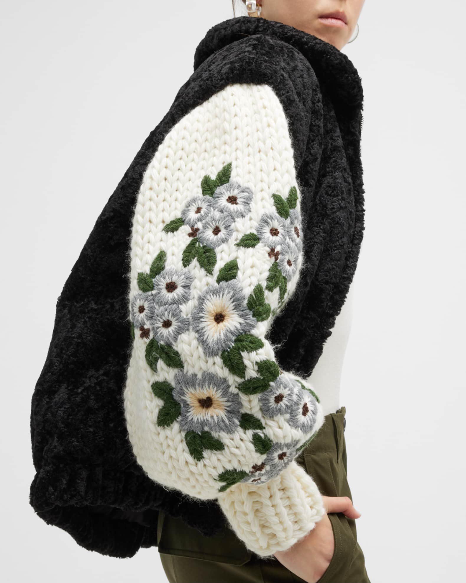 Tu Lize Embroidered Sleeve Faux Fur Bomber Jacket | Neiman Marcus