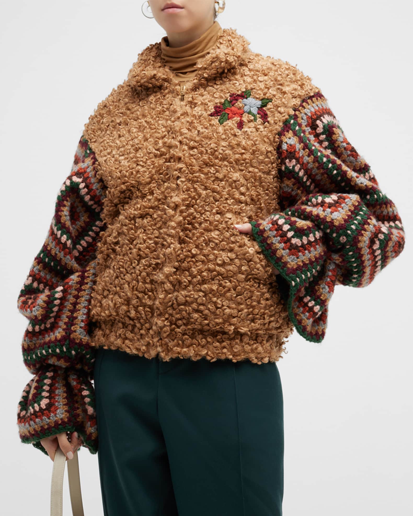 Tu Lize Faux Fur Crochet Bomber Jacket | Neiman Marcus