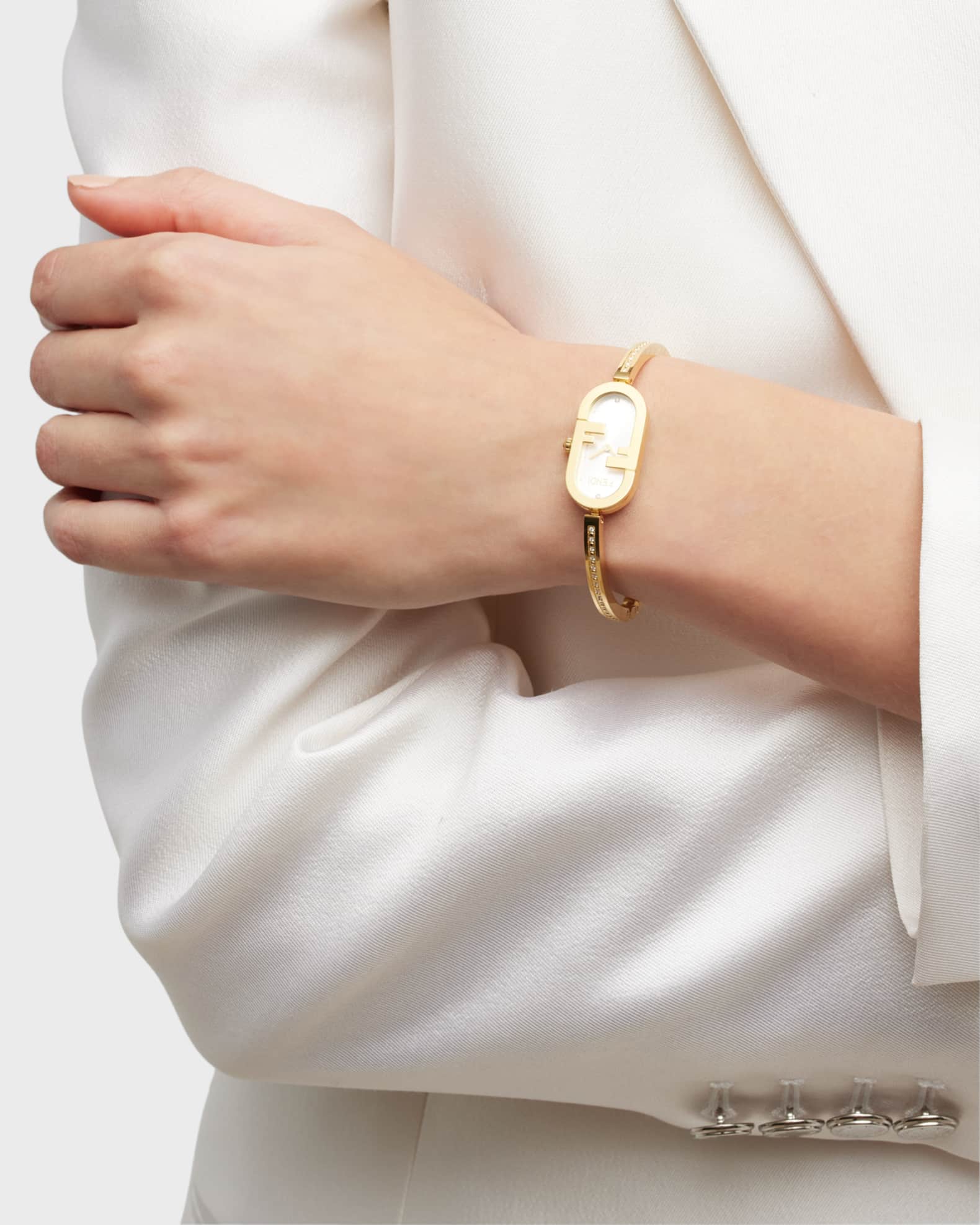 Fendi O'Lock Vertical Oval Watch with Diamond Bangle | Neiman Marcus