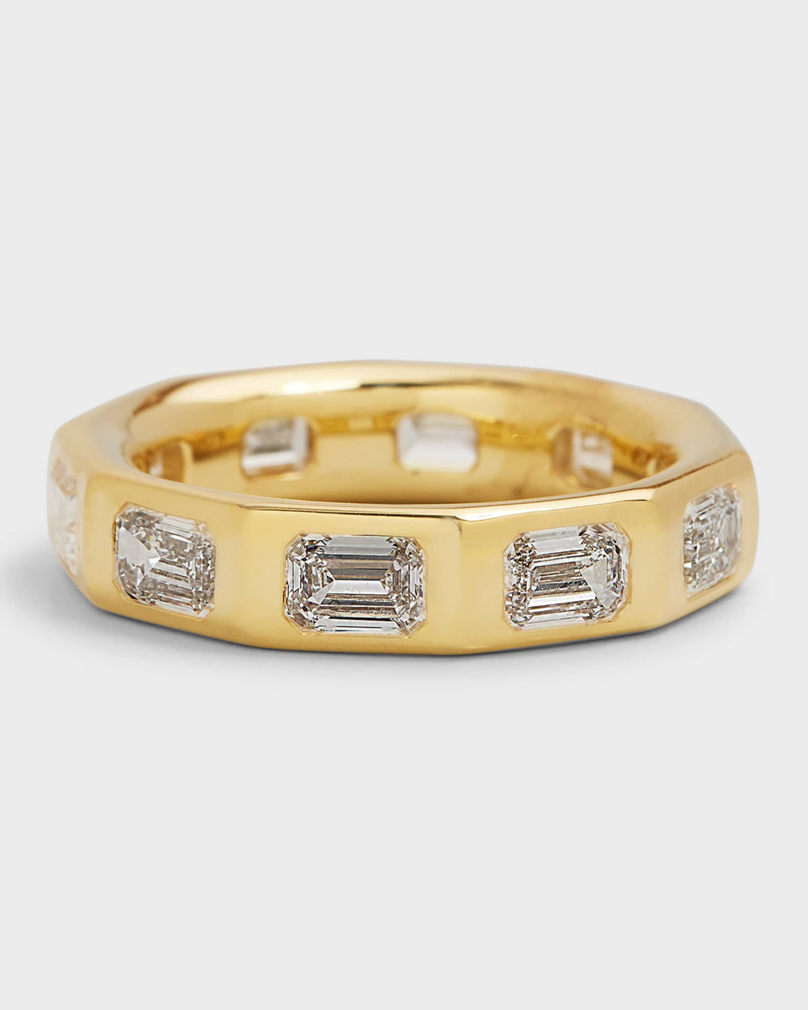 Rahaminov Diamonds 18K Yellow Gold Emerald-Cut Diamond Decagon Ring ...