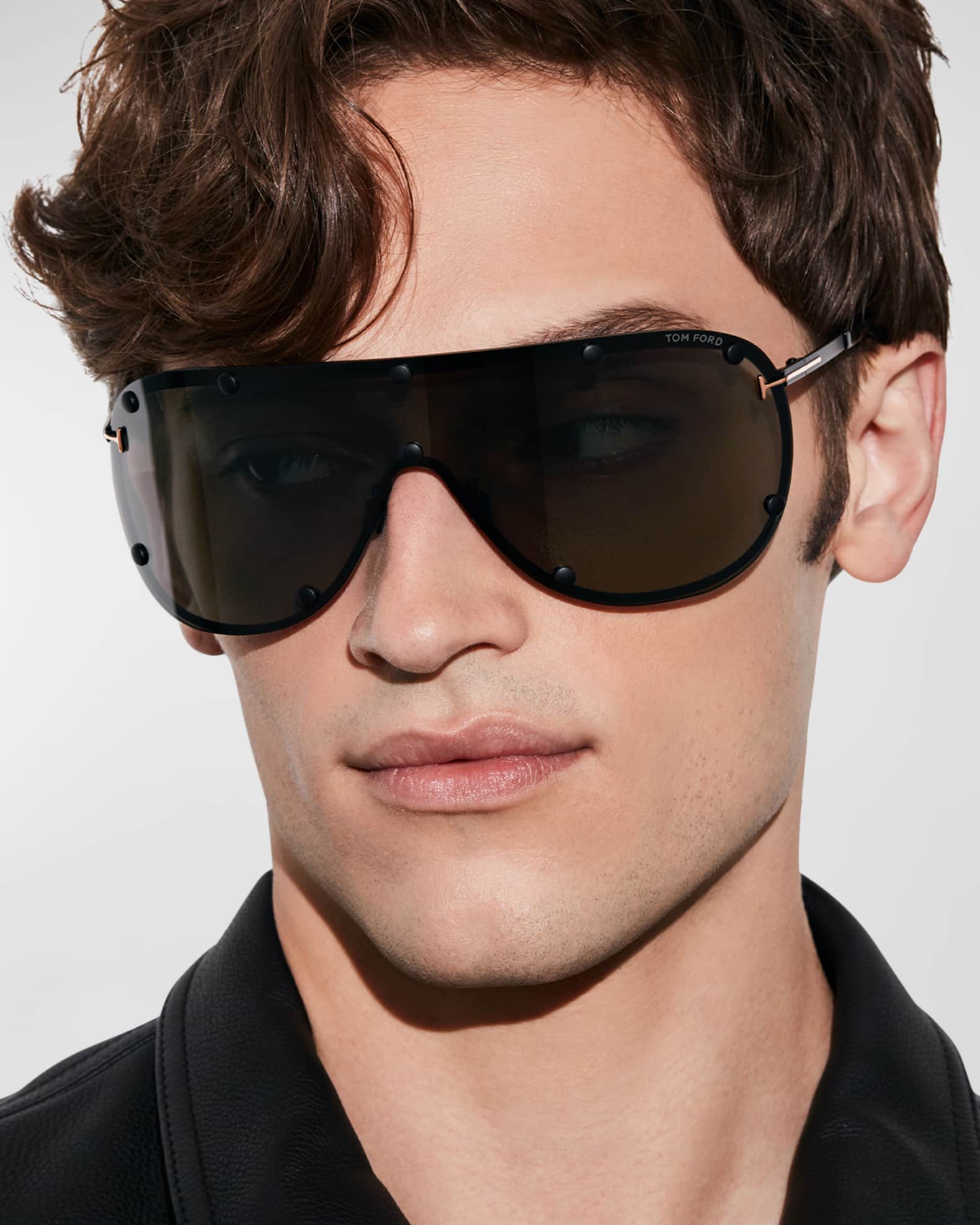 TOM FORD Men's Kyler T-Logo Rimless Shield Sunglasses | Neiman Marcus