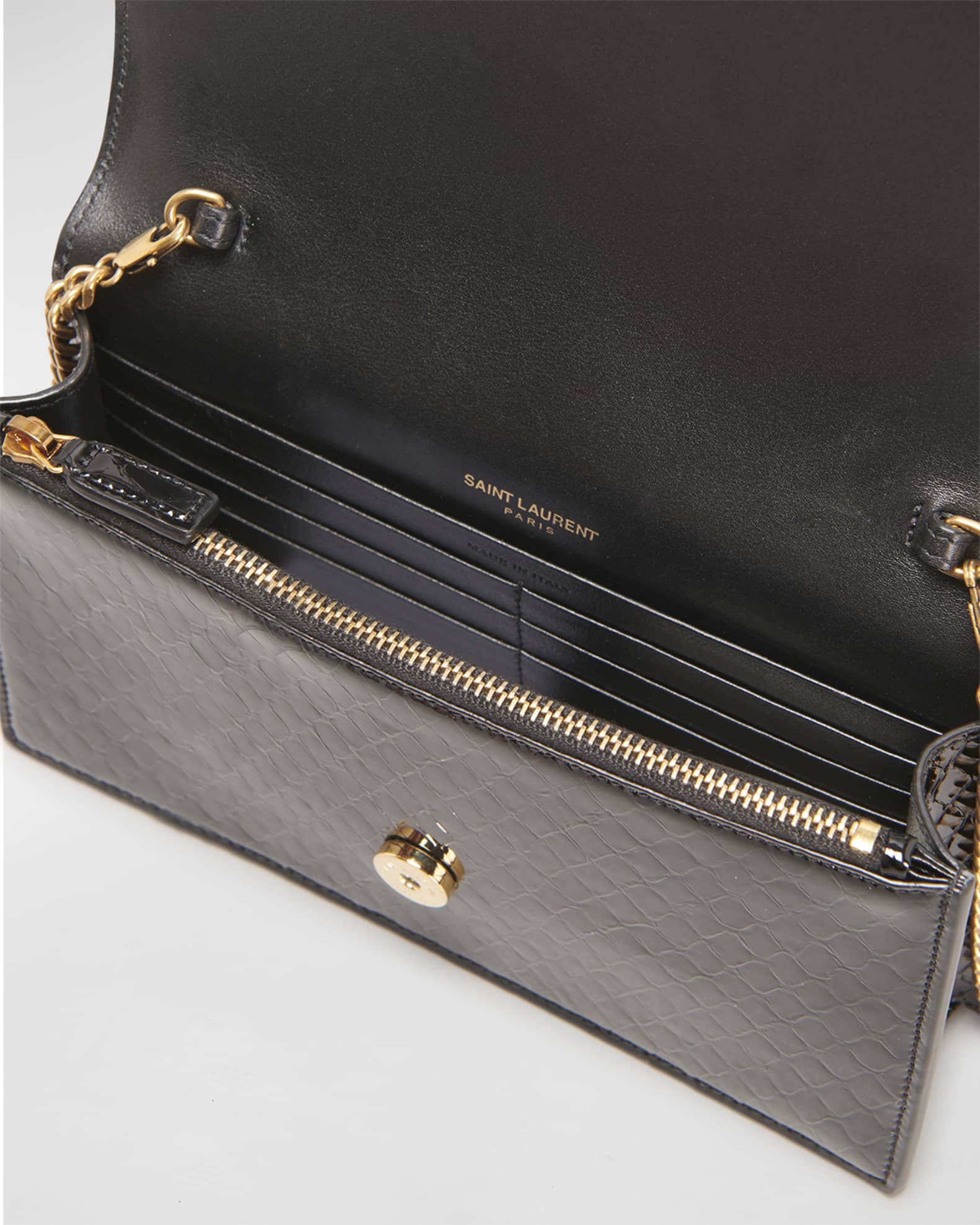Saint Laurent Kate YSL Python-Embossed Wallet on Chain | Neiman Marcus