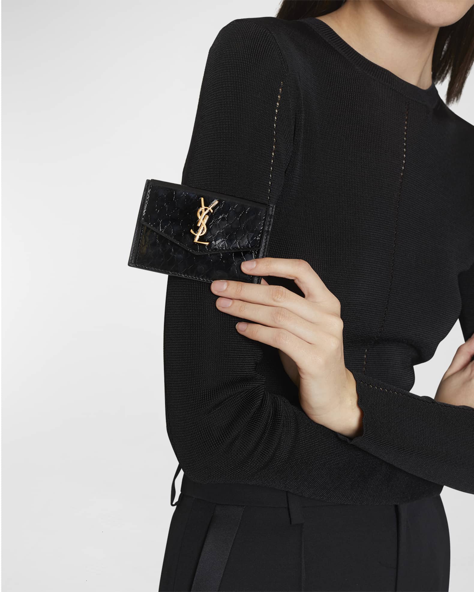 Saint Laurent YSL Monogram Envelope Flap Card Case in Python-Embossed ...