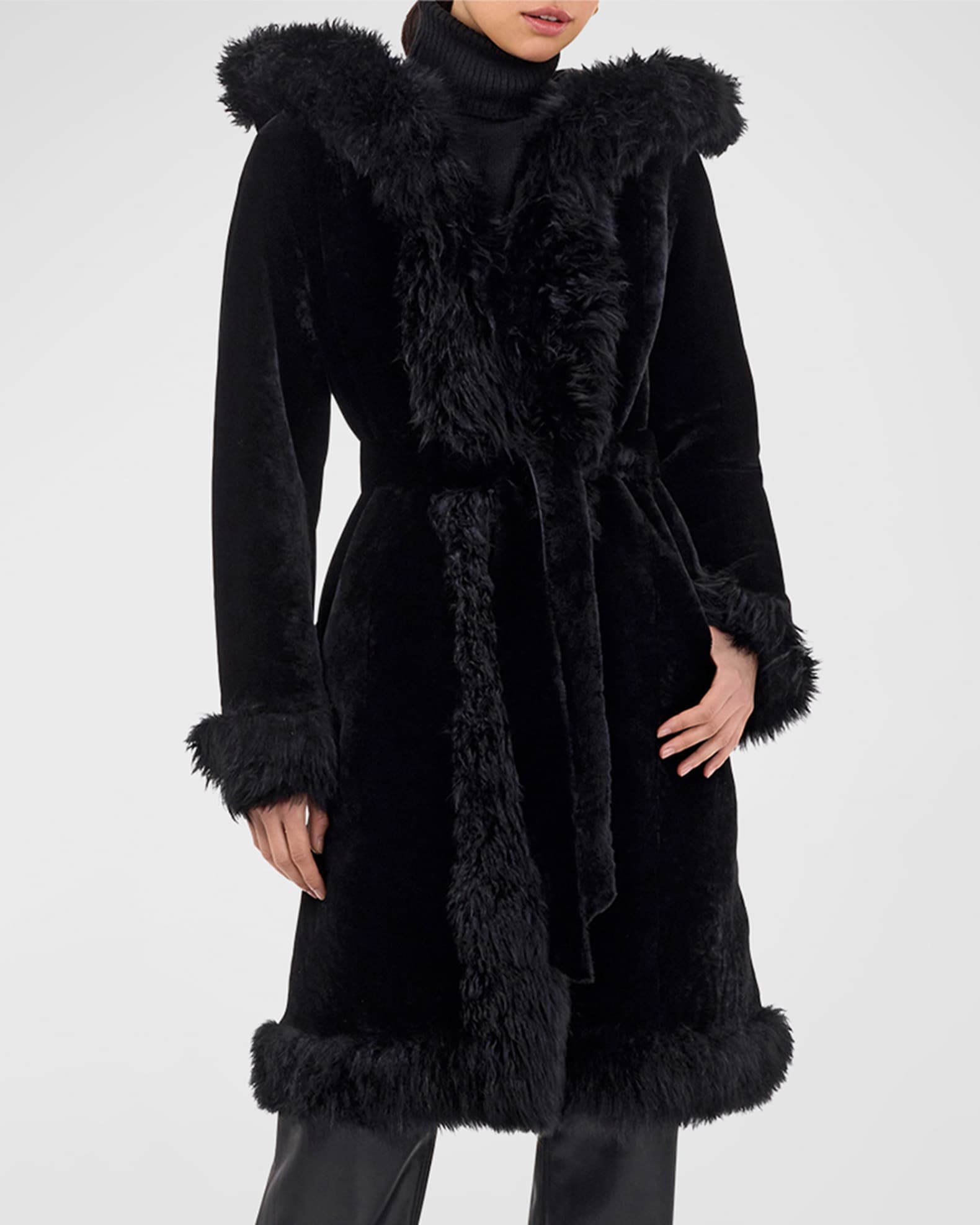 Gorski Belted Reversible Lamb Shearling Parka w/ Cashmere Goat Fur Trim ...