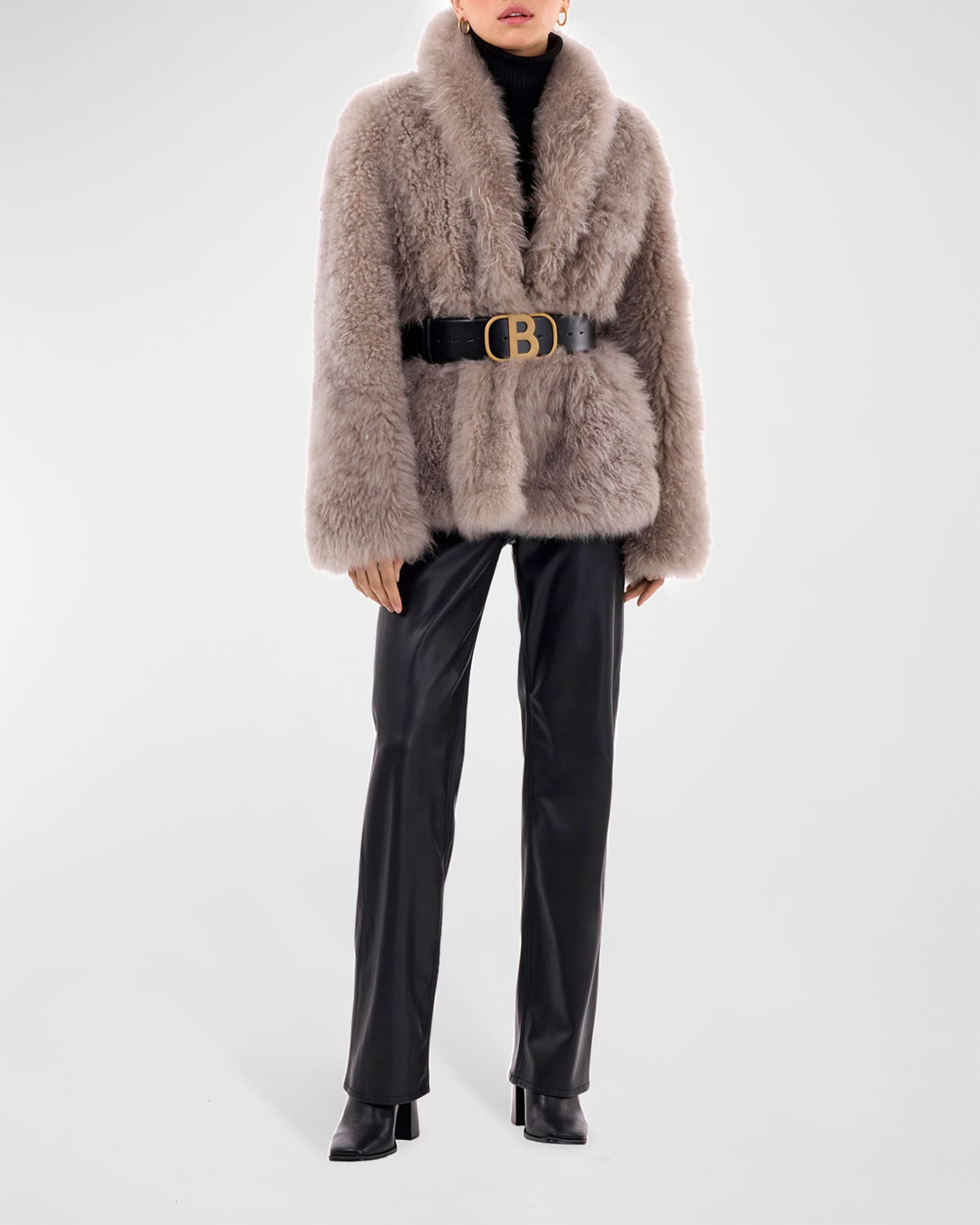 Gorski Belted Cashmere Goat Fur Jacket | Neiman Marcus