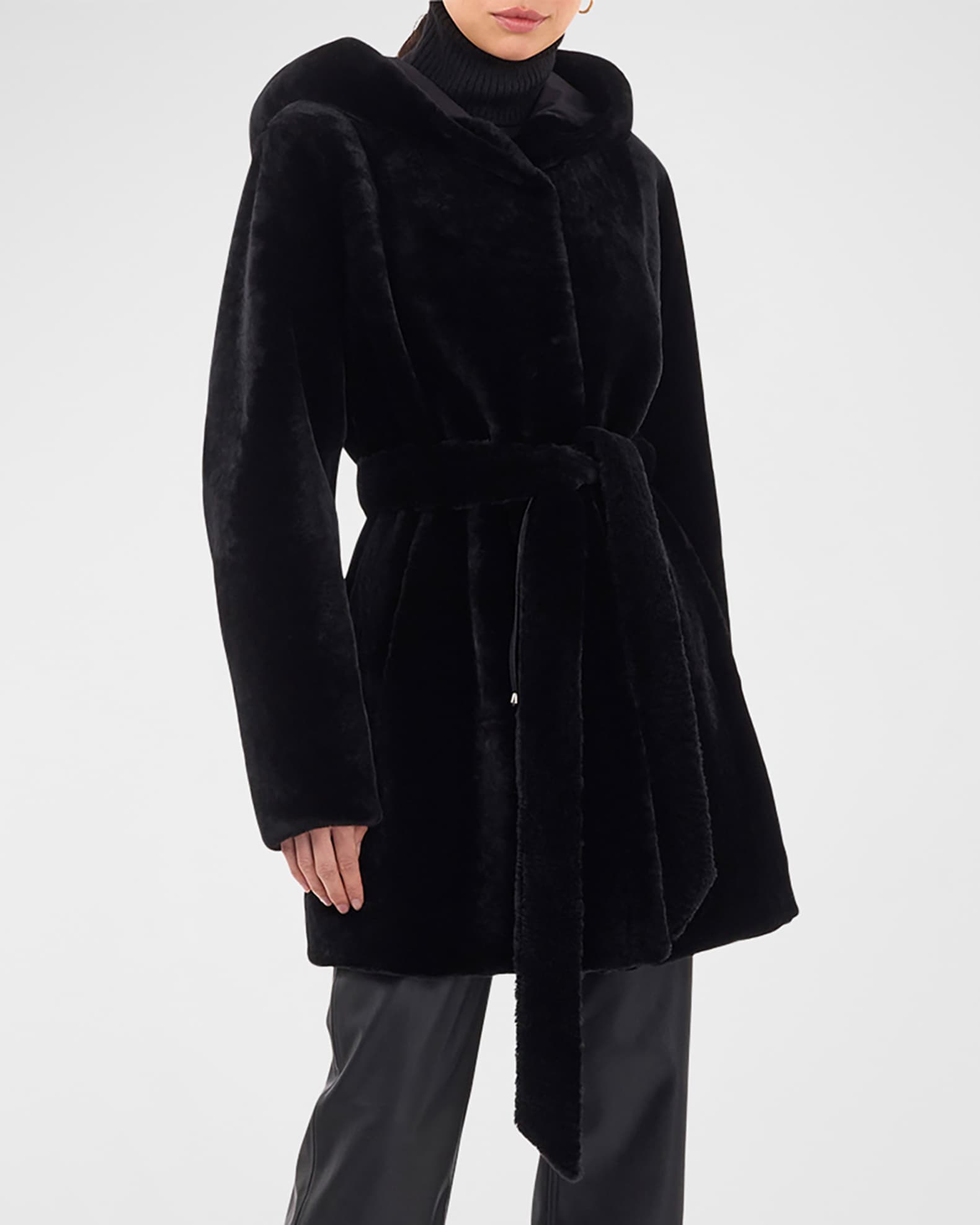 Gorski Belted Reversible Lamb Shearling Stroller Jacket | Neiman Marcus