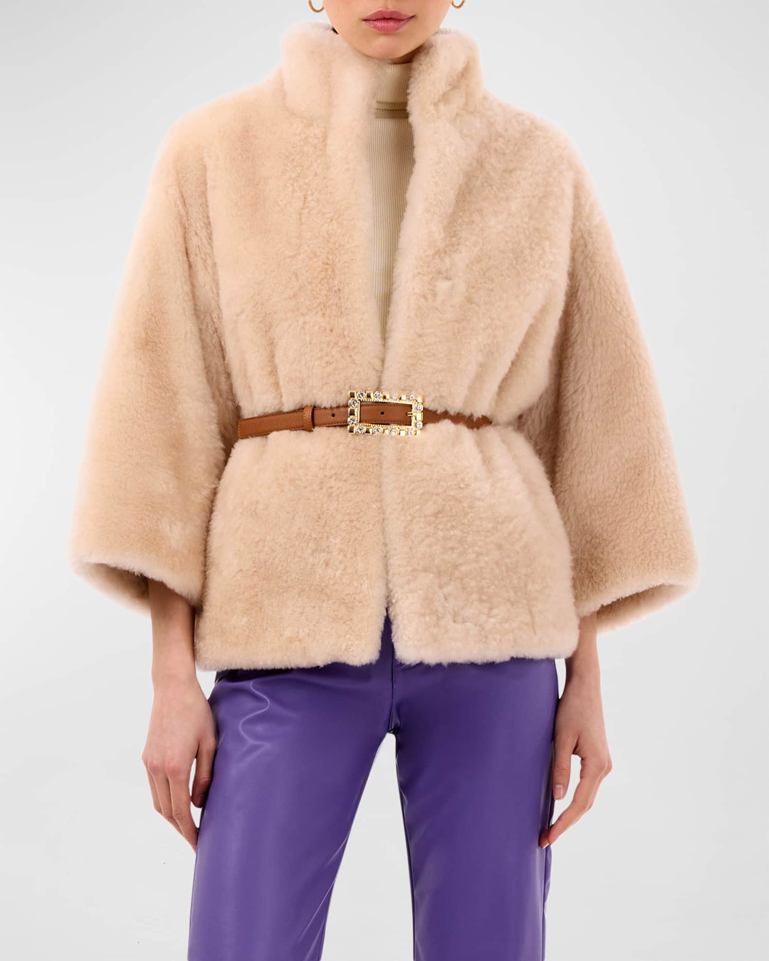 Gorski Cashmere Goat Fur Coat w/ Belt | Neiman Marcus