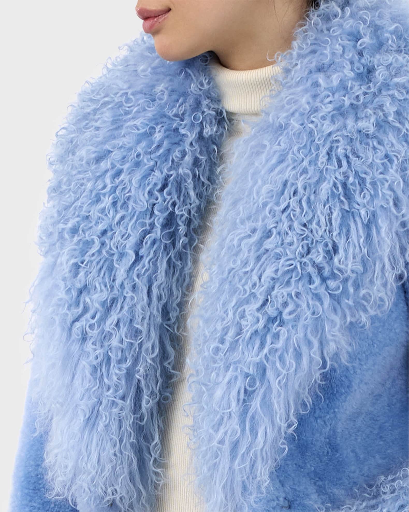 Gorski Lamb Shearling-Trimmed Goat Fur Bolero Jacket | Neiman Marcus