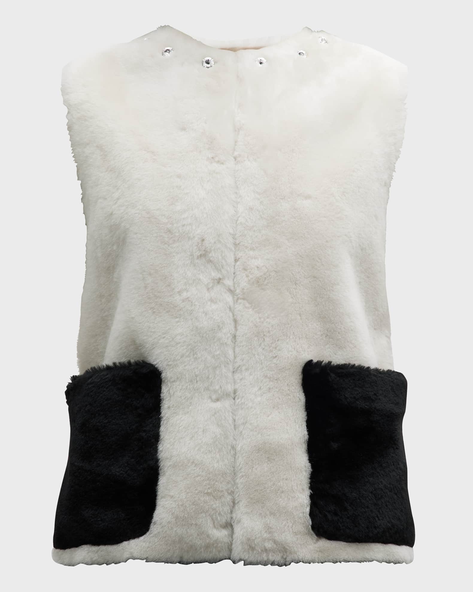 Carolyn Rowan for Gorski Lamb Shearling Collarless Vest With Crystal ...