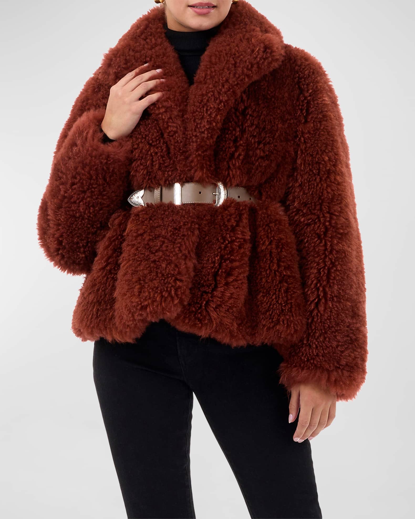 Gorski Belted Cashmere Goat Fur Jacket | Neiman Marcus