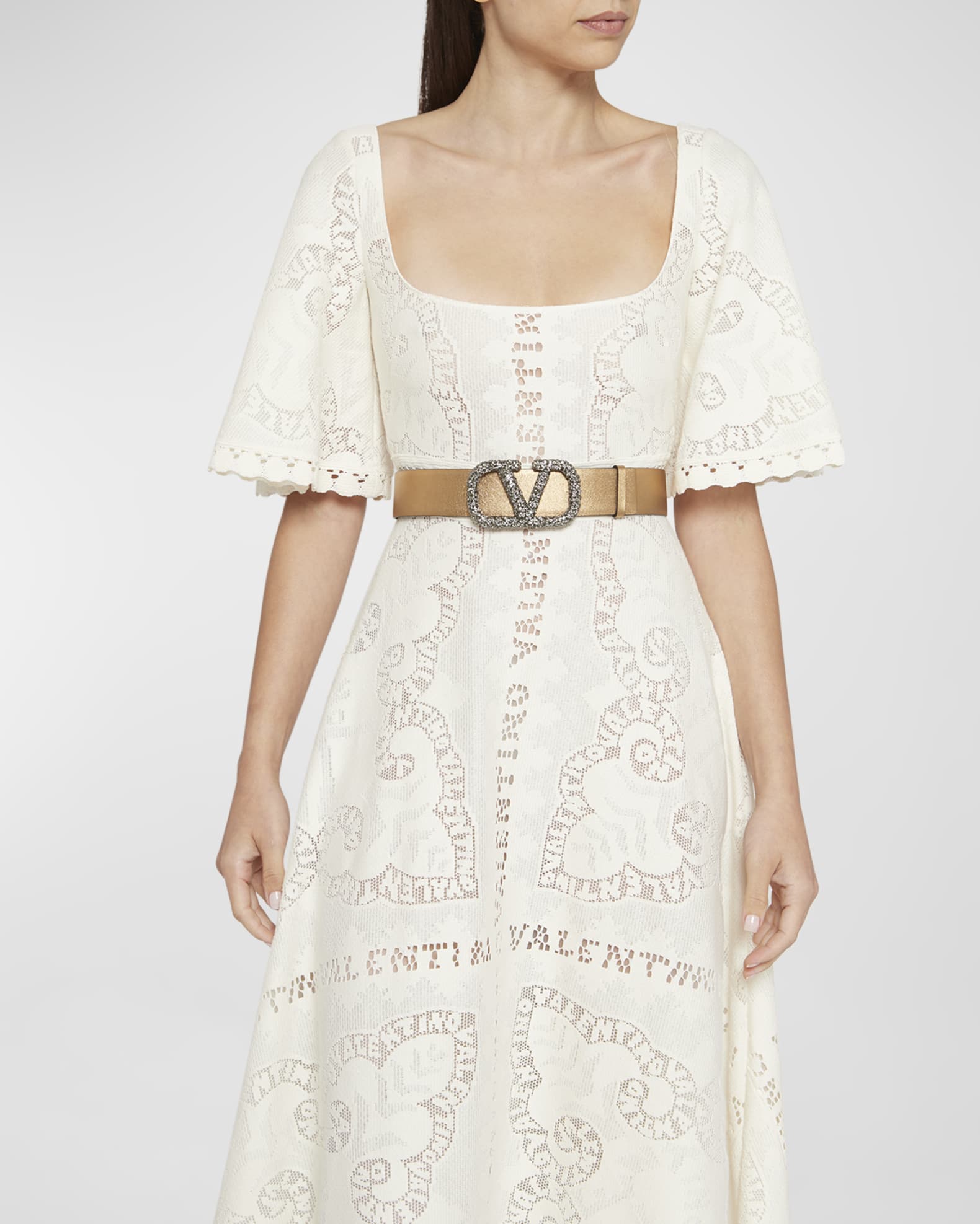 Valentino Garavani Crystal-Embellished VLogo Leather Belt | Neiman Marcus