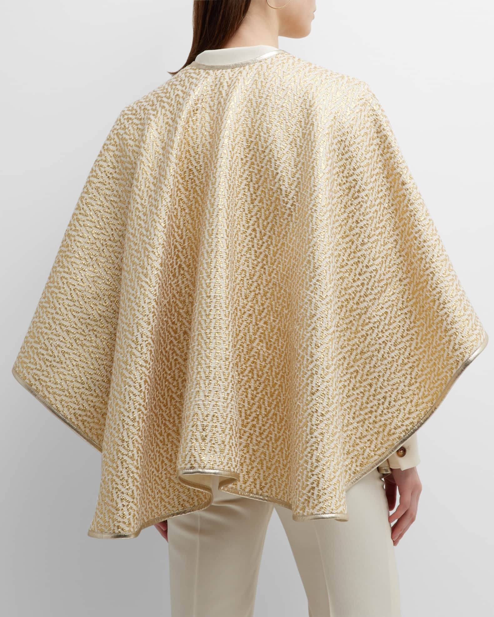 Valentino Garavani Textured Wool-Blend Metallic Cape | Neiman Marcus