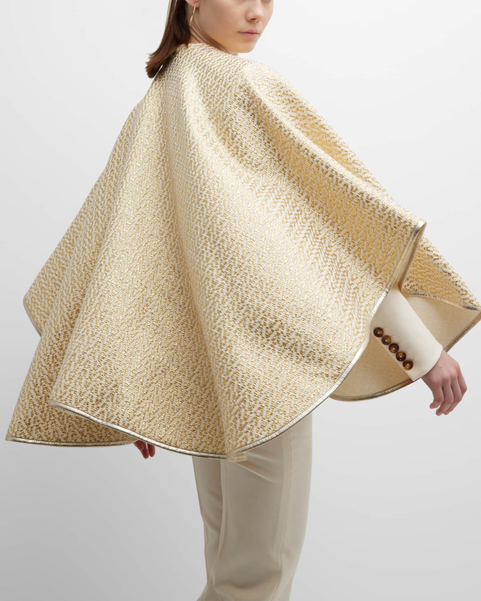 Valentino Garavani Textured Wool-Blend Metallic Cape | Neiman Marcus