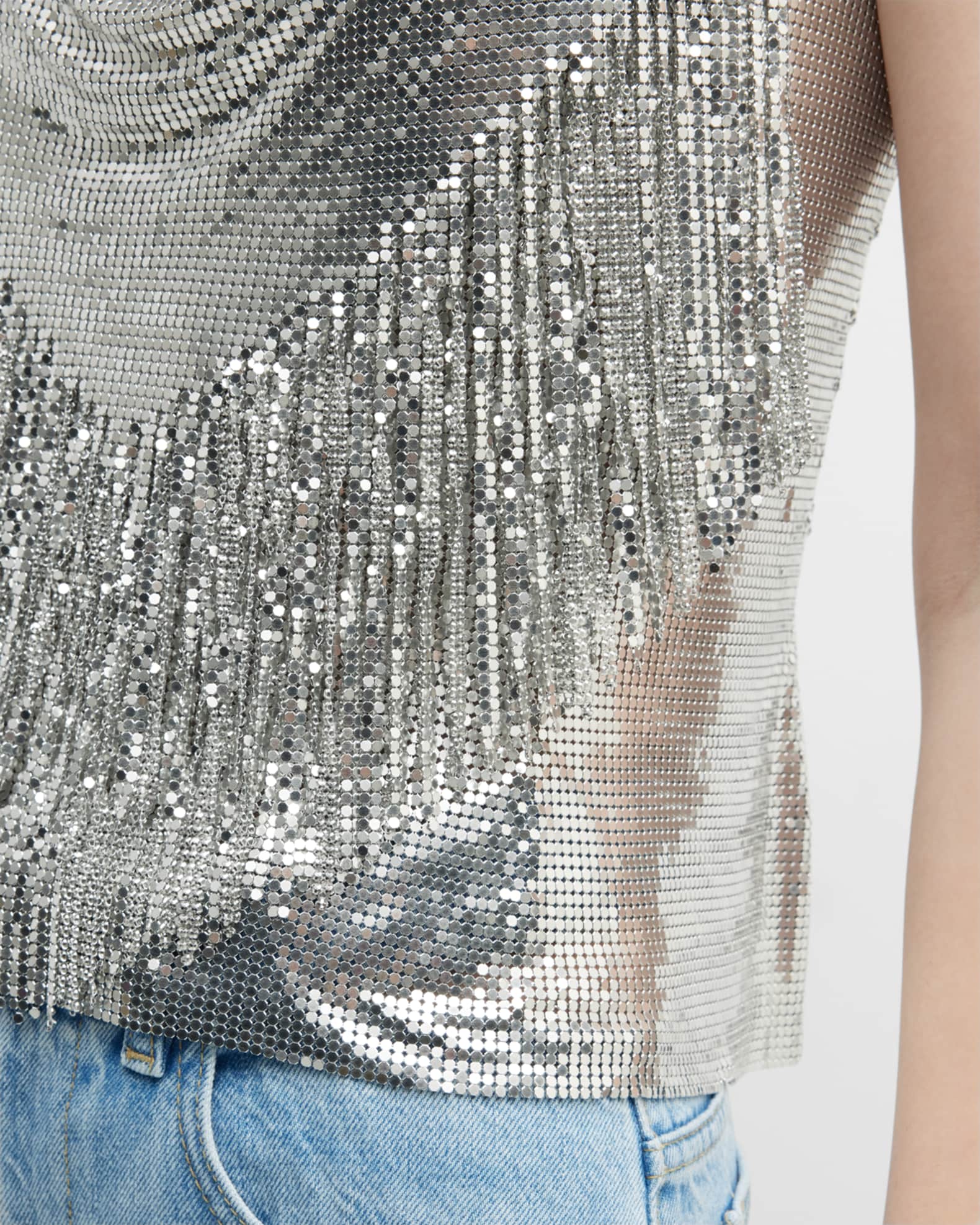 Rabanne Cowl-Neck Fringe Chainmail Tank Top | Neiman Marcus