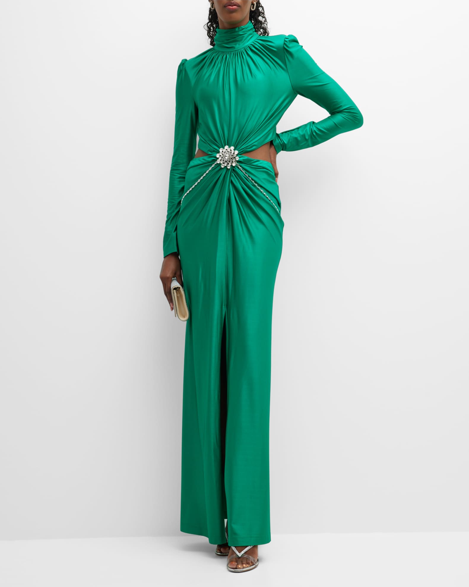 Paco Rabanne Embellished Gathered Gown w/ Cutout Detail | Neiman Marcus