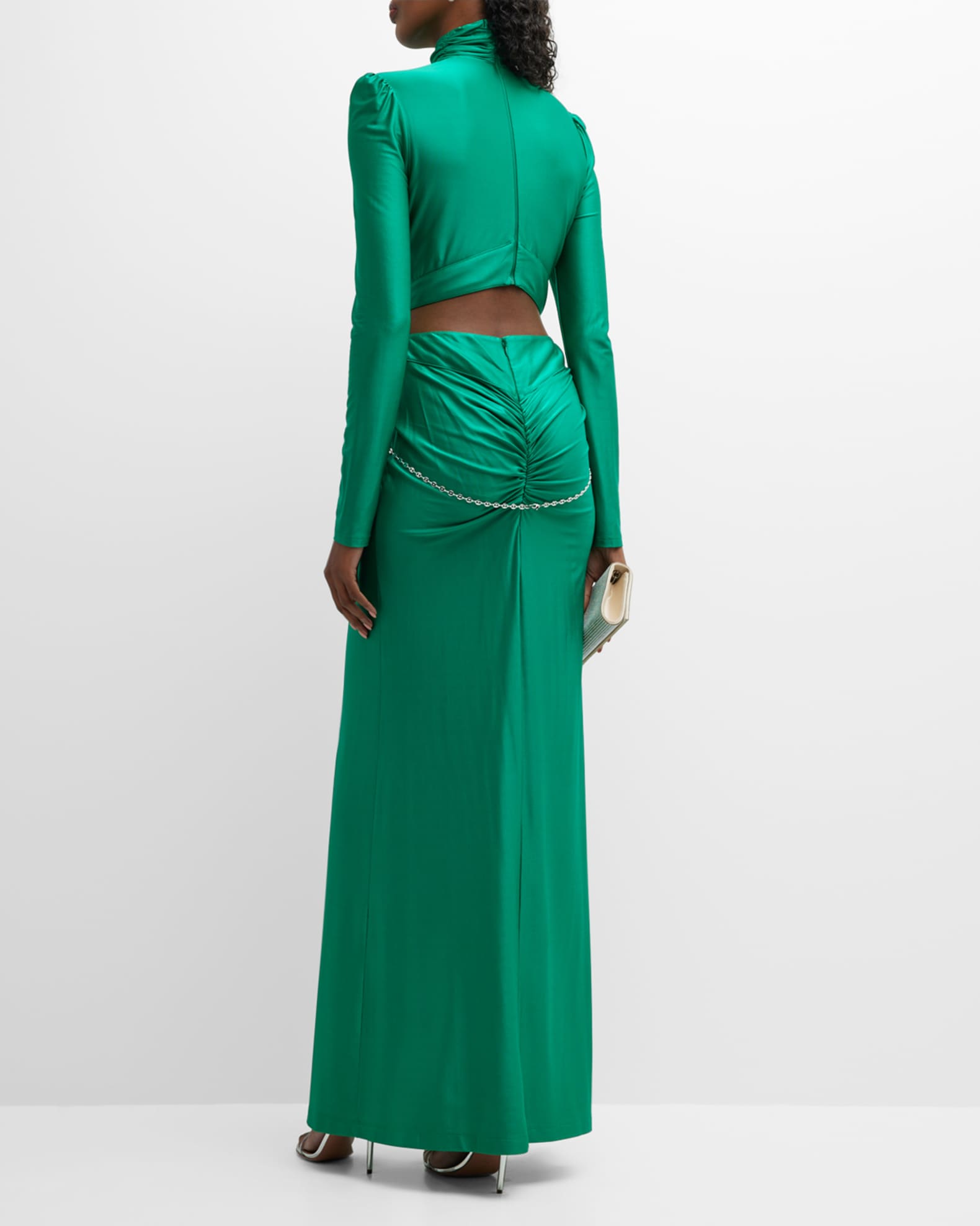 Paco Rabanne Embellished Gathered Gown w/ Cutout Detail | Neiman Marcus