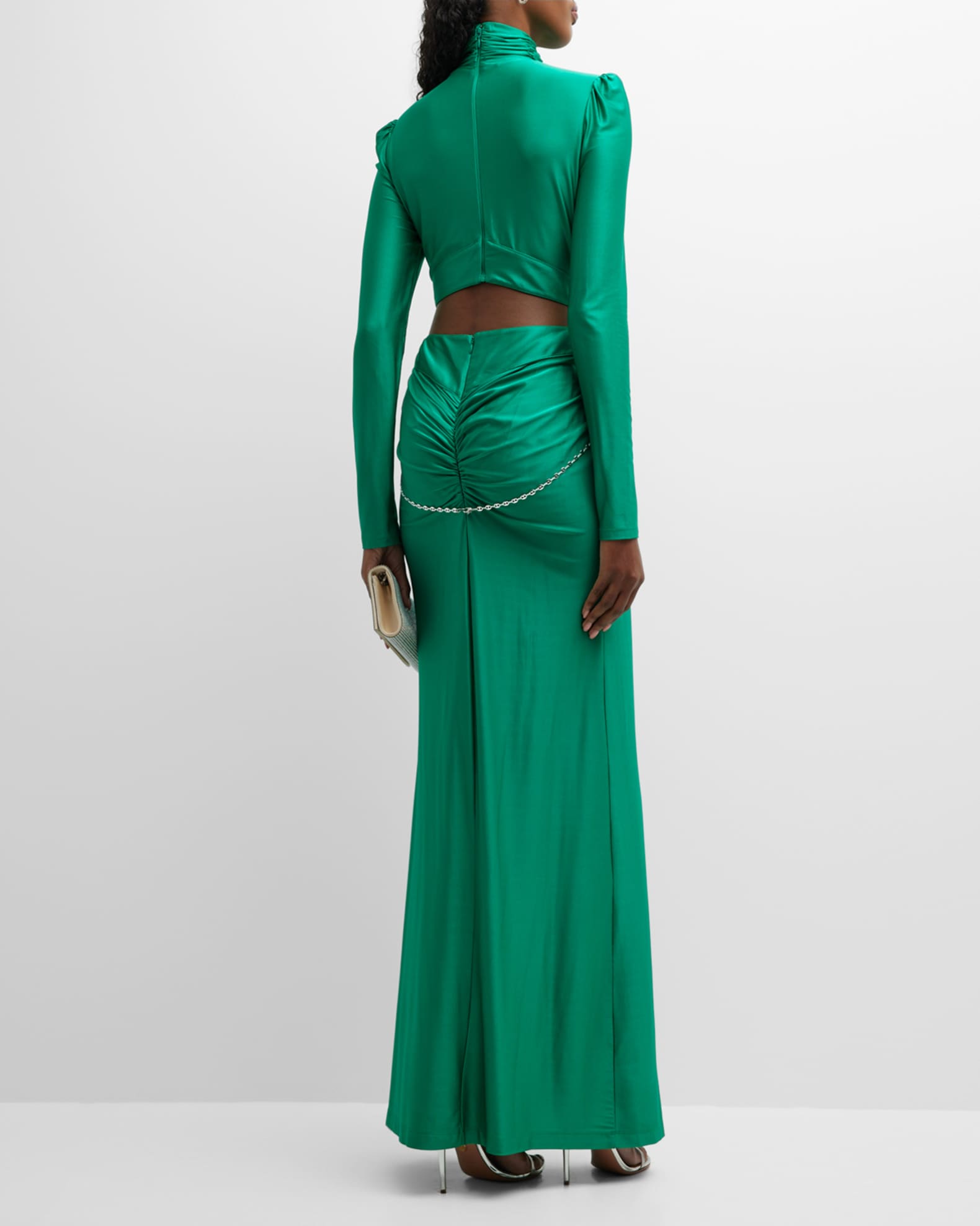 Paco Rabanne Embellished Gathered Gown w/ Cutout Detail | Neiman Marcus