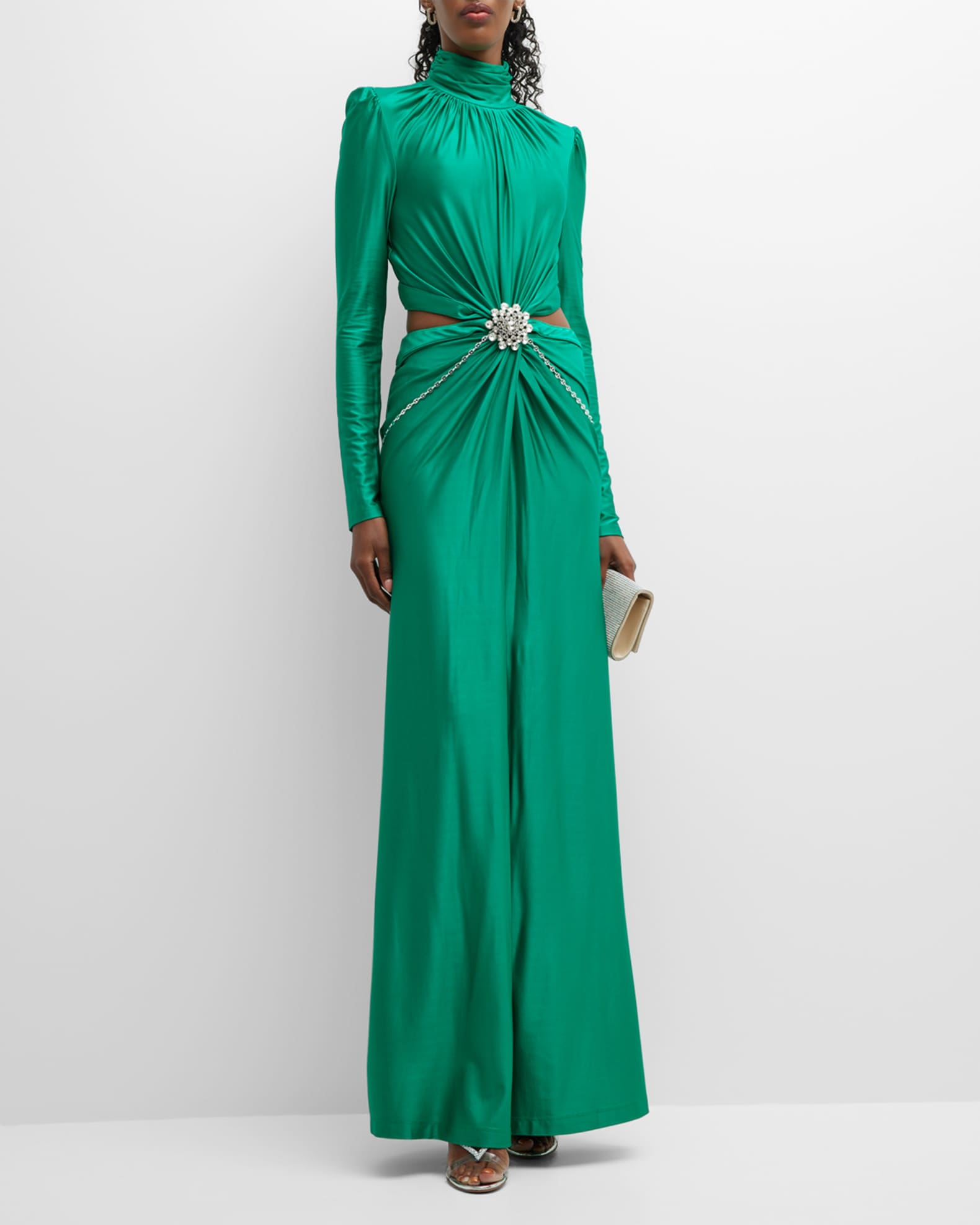 Paco Rabanne Embellished Gathered Gown w/ Cutout Detail | Neiman Marcus