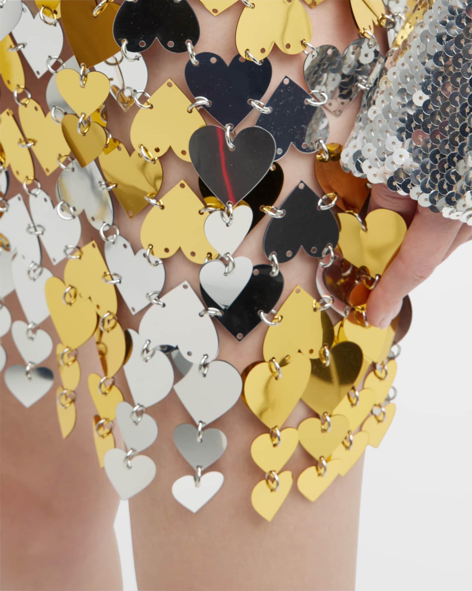 Rabanne Heart Sequin Chainmail Mini Skirt | Neiman Marcus