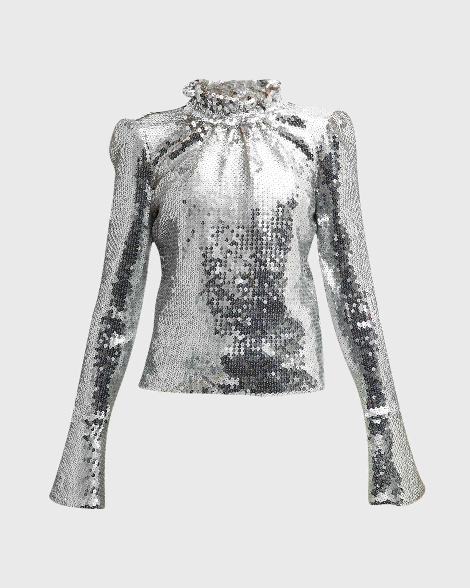 Paco Rabanne Mock-Neck Sequin Blouse | Neiman Marcus