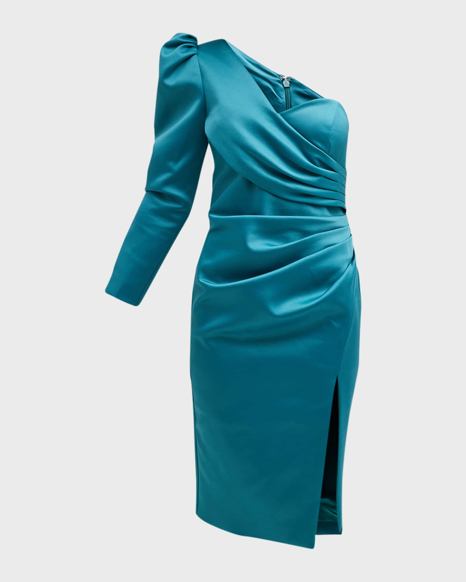 Lavish Alice One-Shoulder Ruched Satin Midi Dress | Neiman Marcus