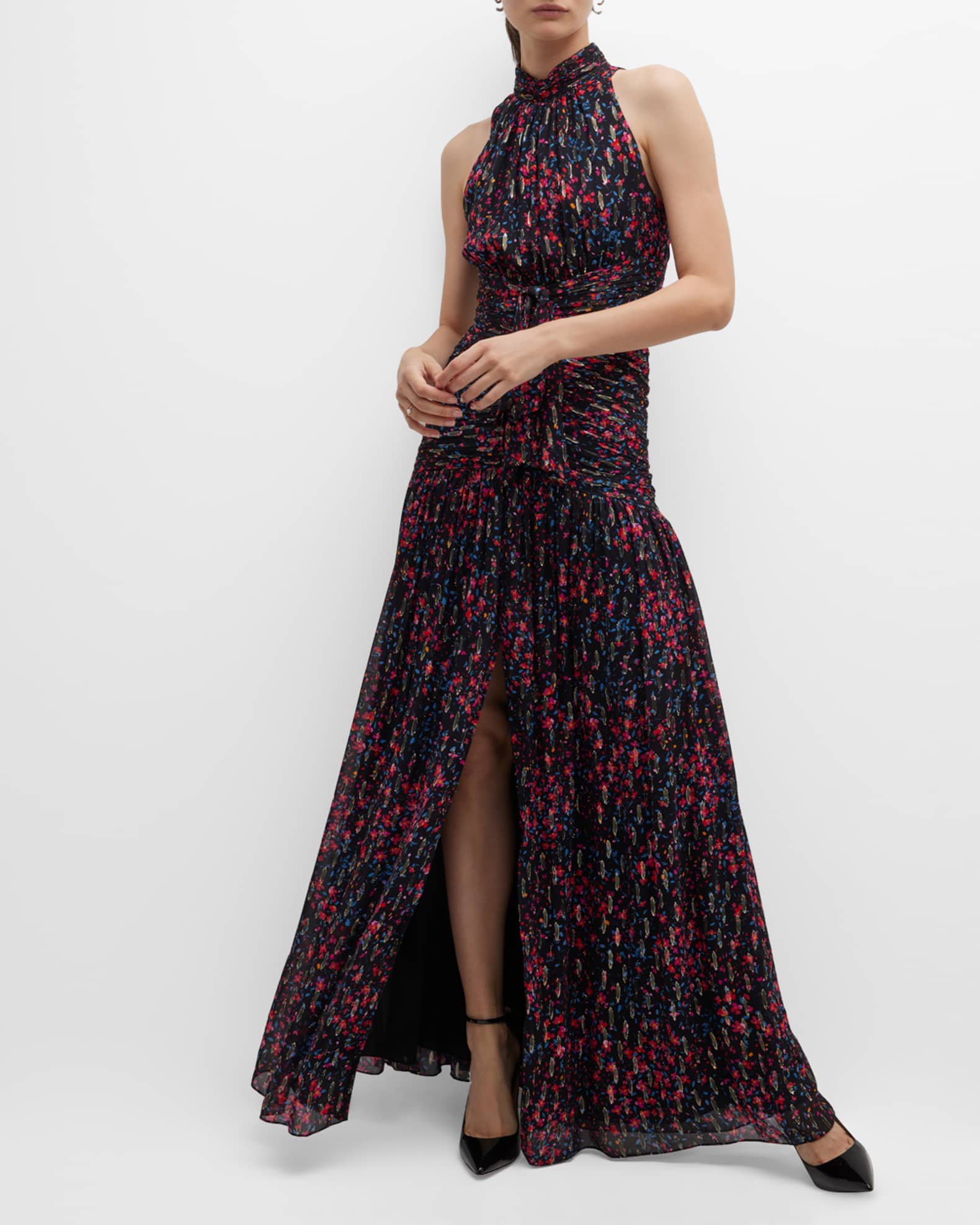 Shoshanna Metallic Detail Floral Evening Gown | Neiman Marcus