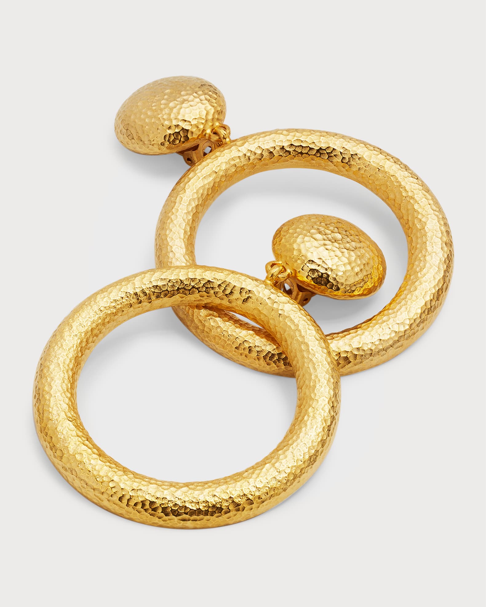 Ben-Amun Gold Hammered Hoop Drop Clip-On Earrings | Neiman Marcus