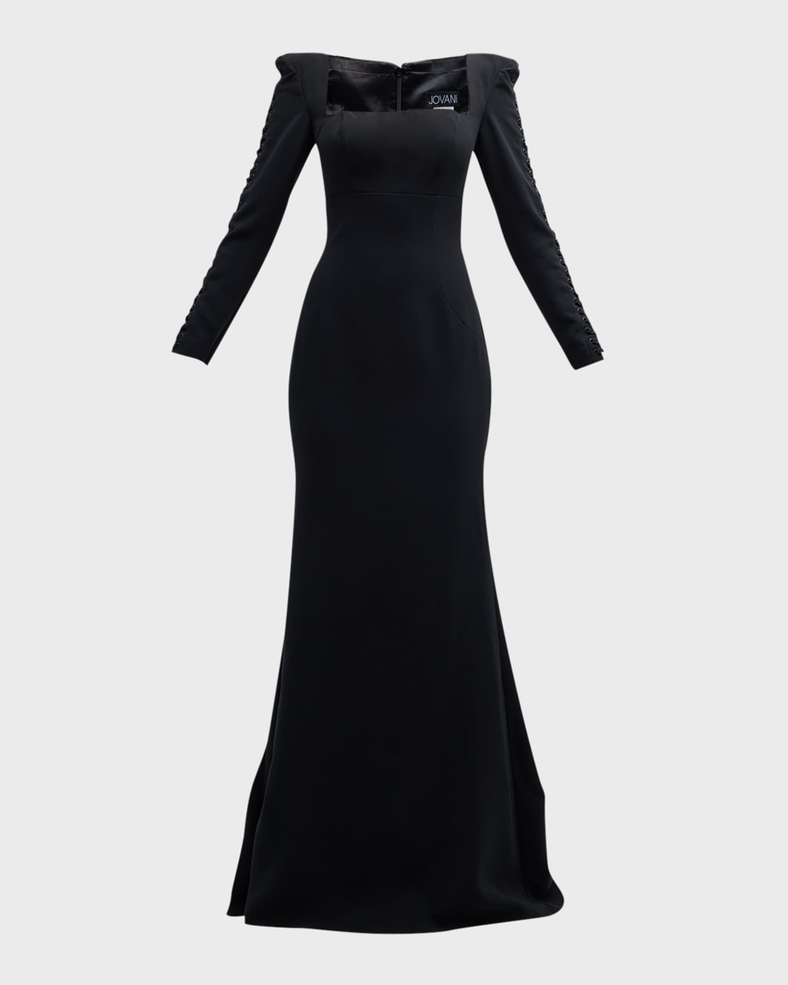 Jovani Lace-Up Square-Neck Gown | Neiman Marcus