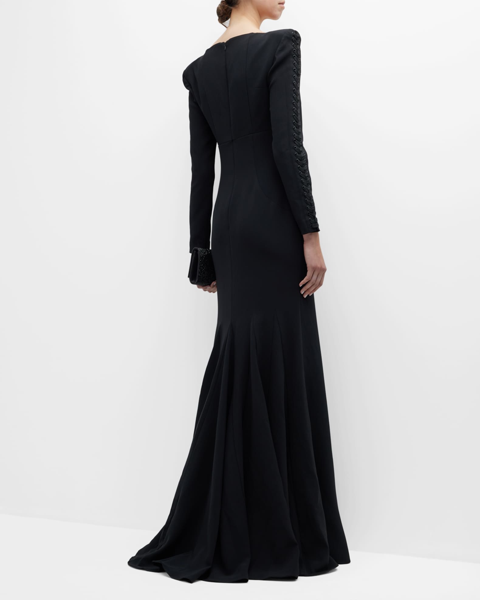 Jovani Lace-Up Square-Neck Gown | Neiman Marcus