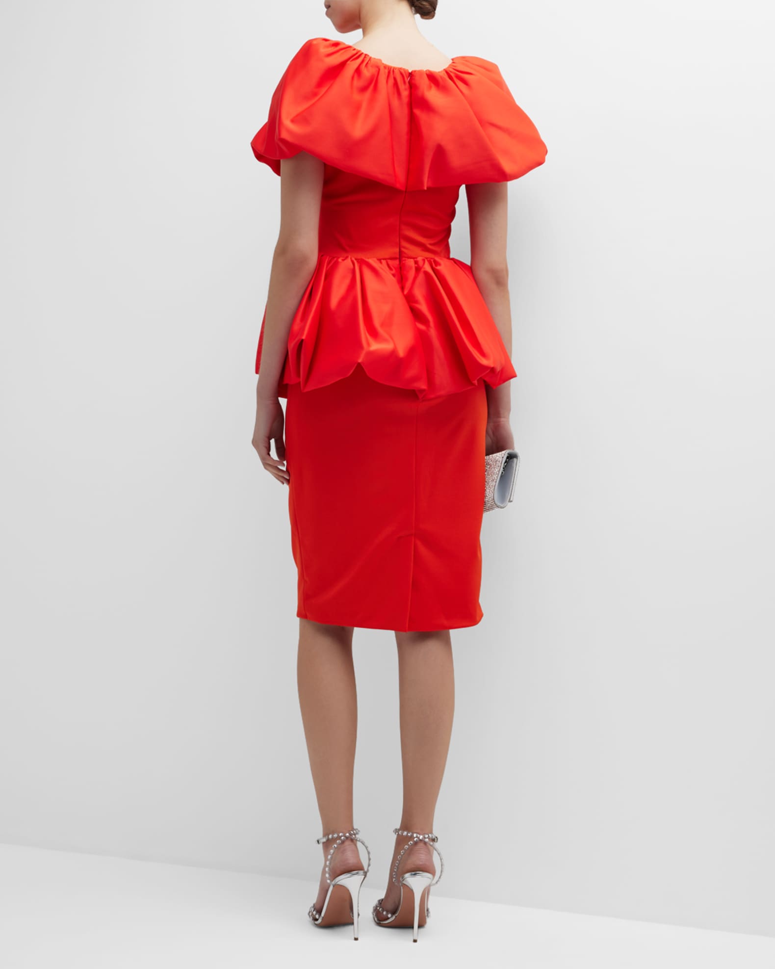 Jovani Ruffled Peplum Midi Dress | Neiman Marcus