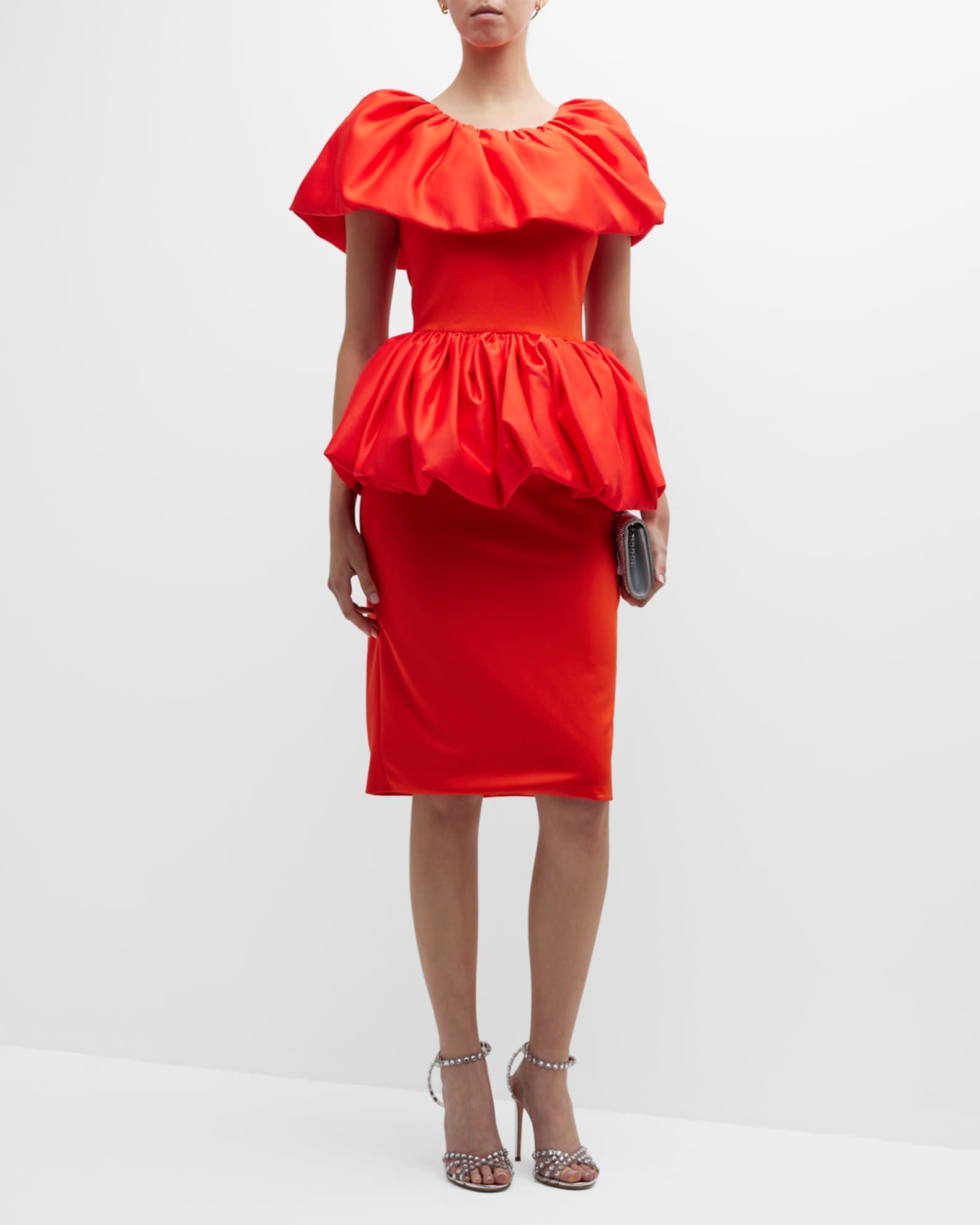 Jovani Ruffled Peplum Midi Dress | Neiman Marcus