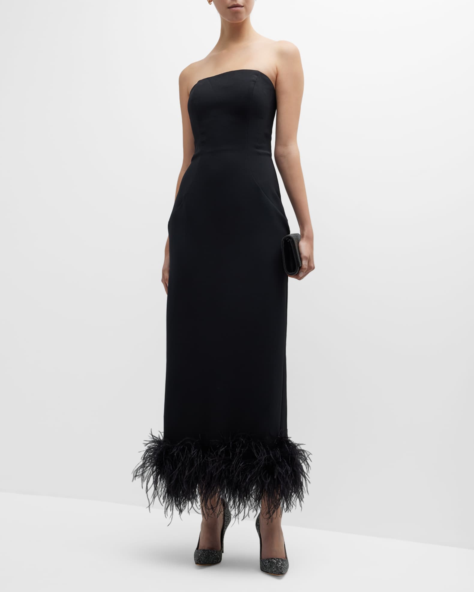 Jovani Strapless Feather-Trim Column Dress | Neiman Marcus