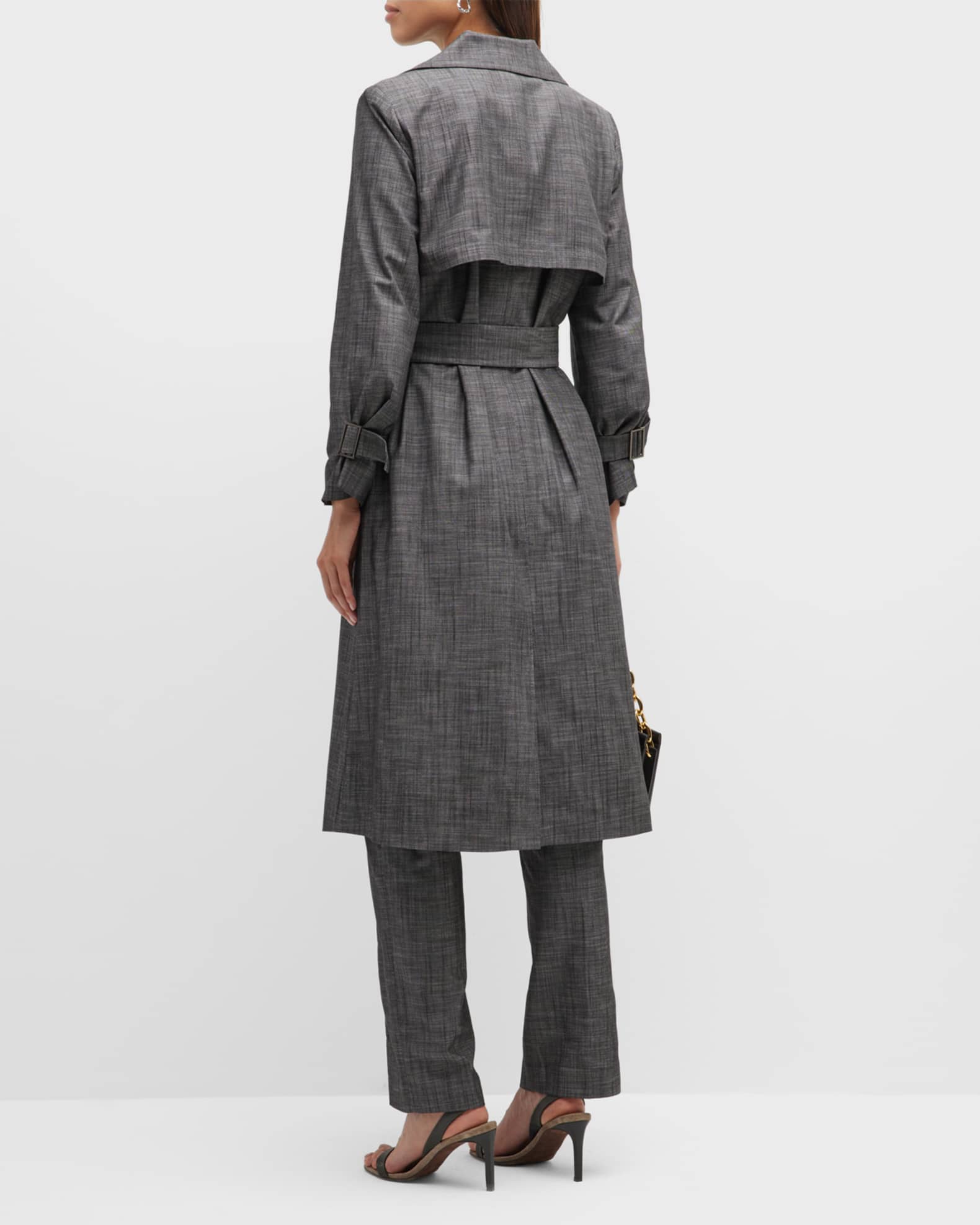 Misook Belted Chambray Wrap Trench Coat | Neiman Marcus