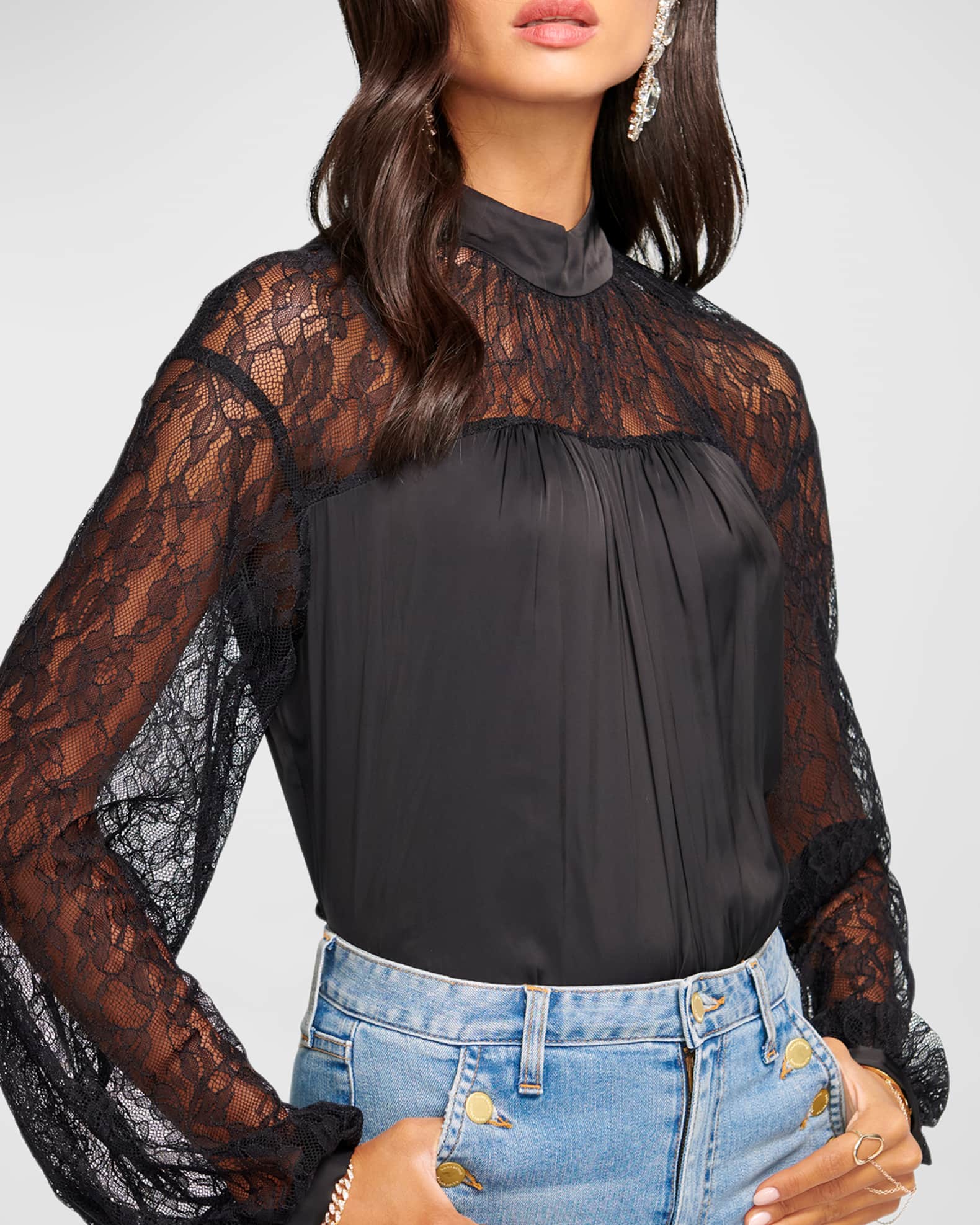 Ramy Brook Sorinda Lace Mock-Neck Blouse | Neiman Marcus