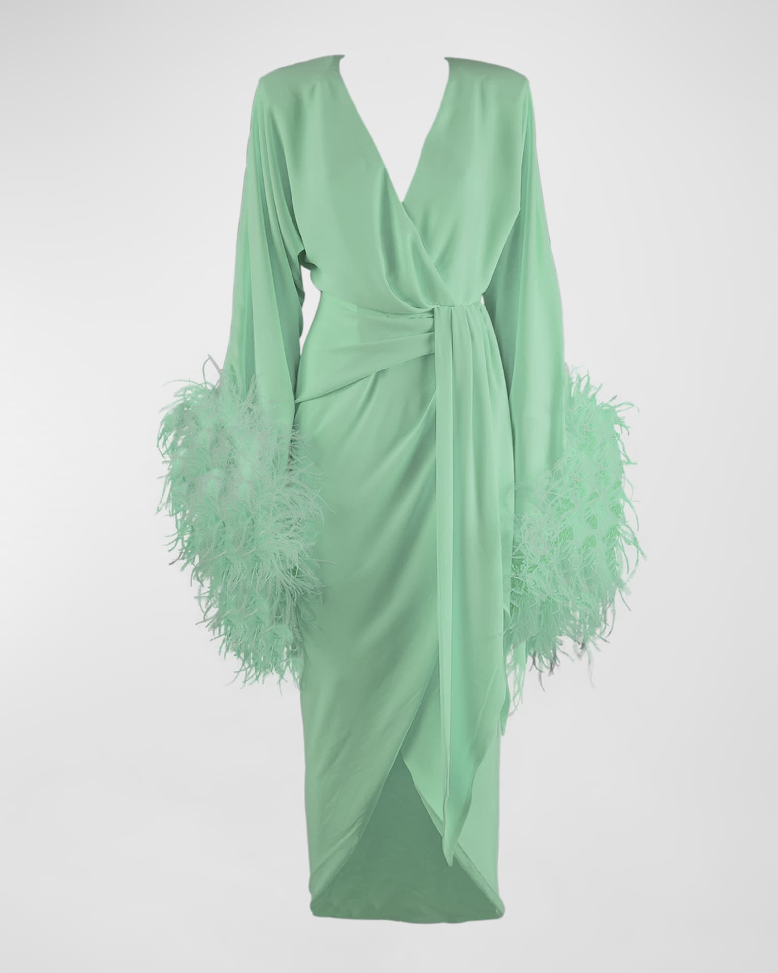 NERVI Donna Draped Wrap Gown w/ Feather Trim | Neiman Marcus