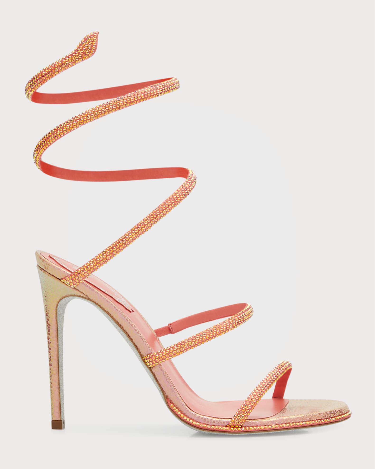 Rene Caovilla Snake-Wrap Satin Sandals | Neiman Marcus