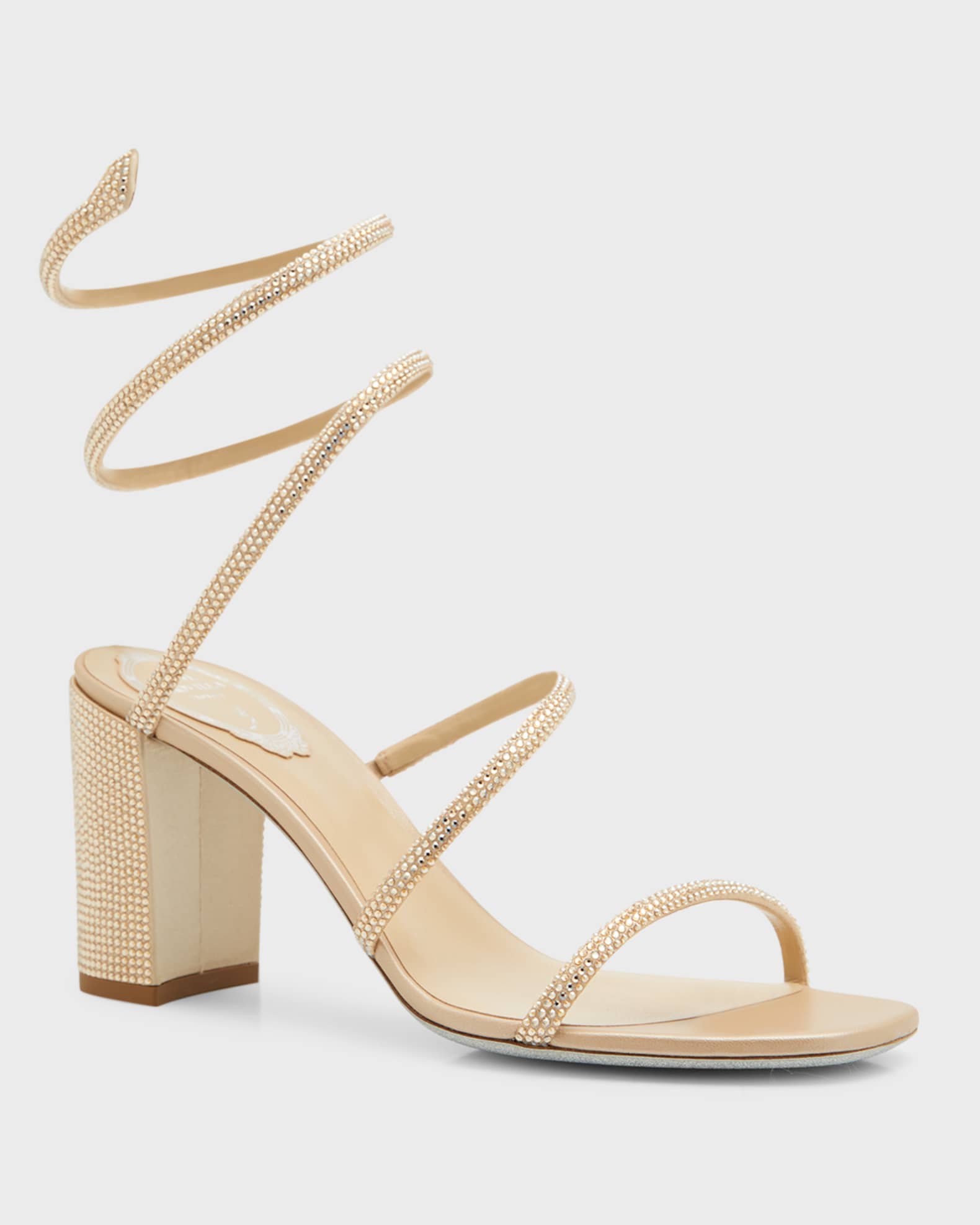 Rene Caovilla Snake Ankle-Wrap Block-Heel Sandals | Neiman Marcus