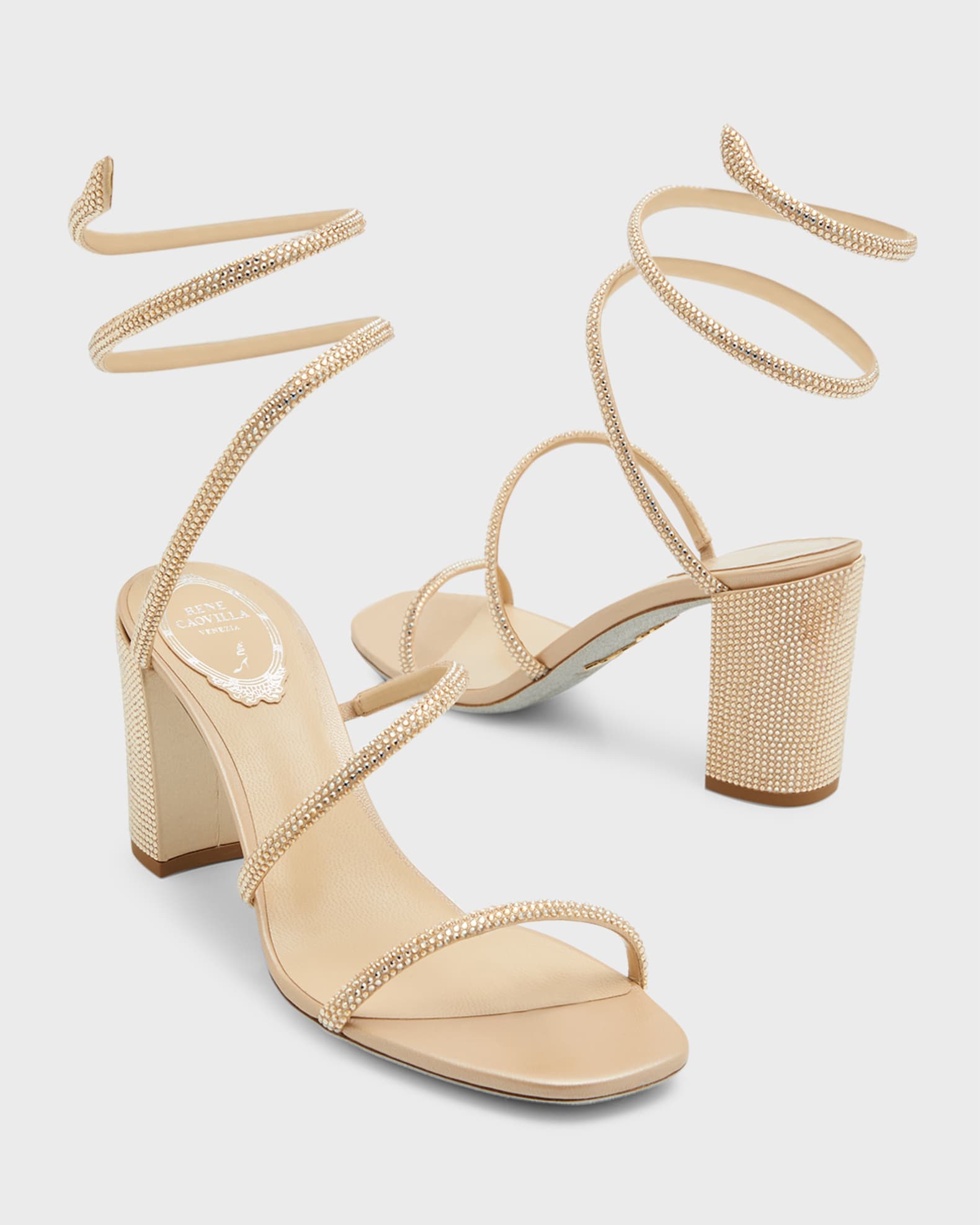 Rene Caovilla Snake Ankle-Wrap Block-Heel Sandals | Neiman Marcus
