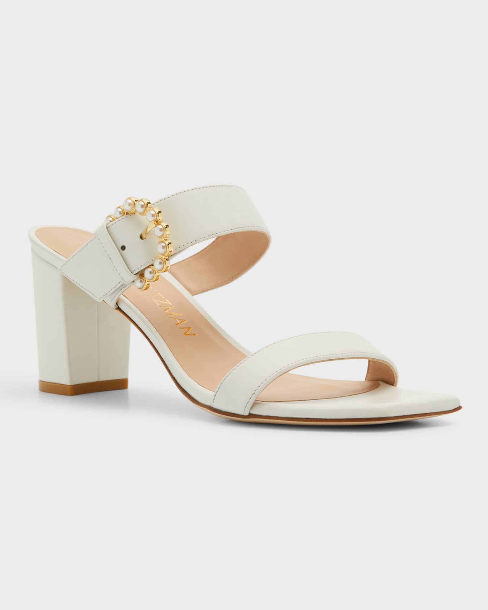 Stuart Weitzman Piper Pearly-Buckle Slide Sandals | Neiman Marcus