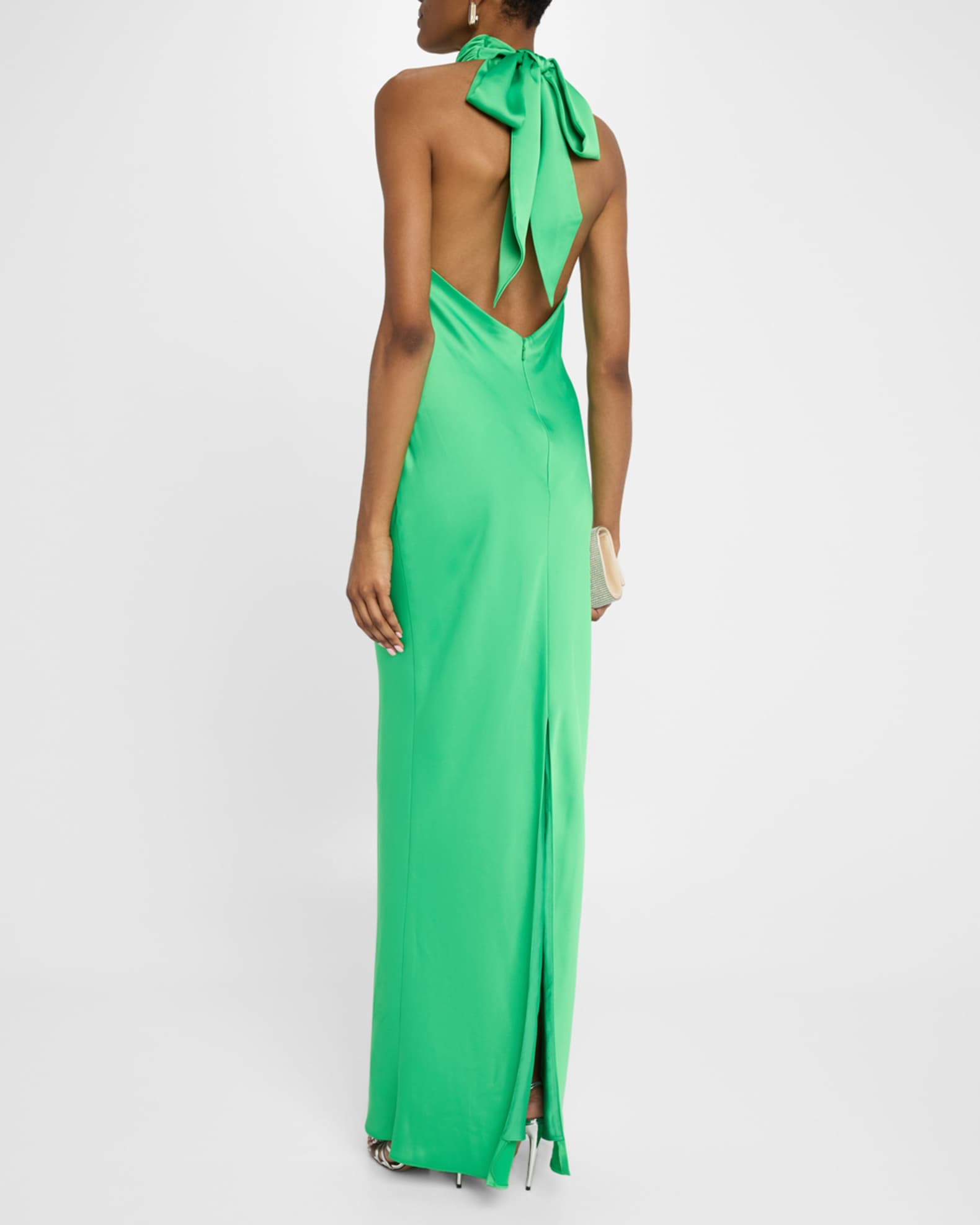 Ramy Brook Tatiana Low-Cut Halter Column Gown | Neiman Marcus
