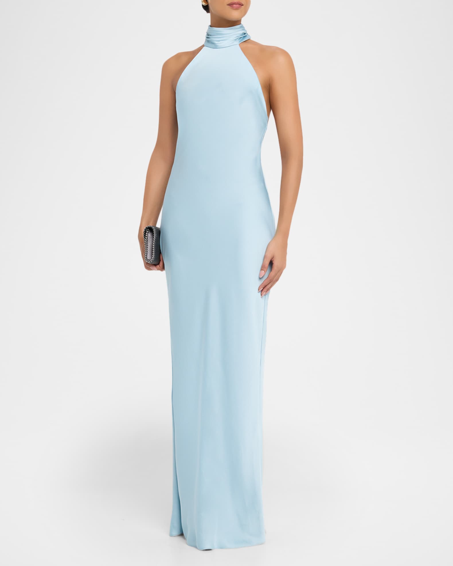 Ramy Brook Tatiana Low-Cut Halter Column Gown | Neiman Marcus