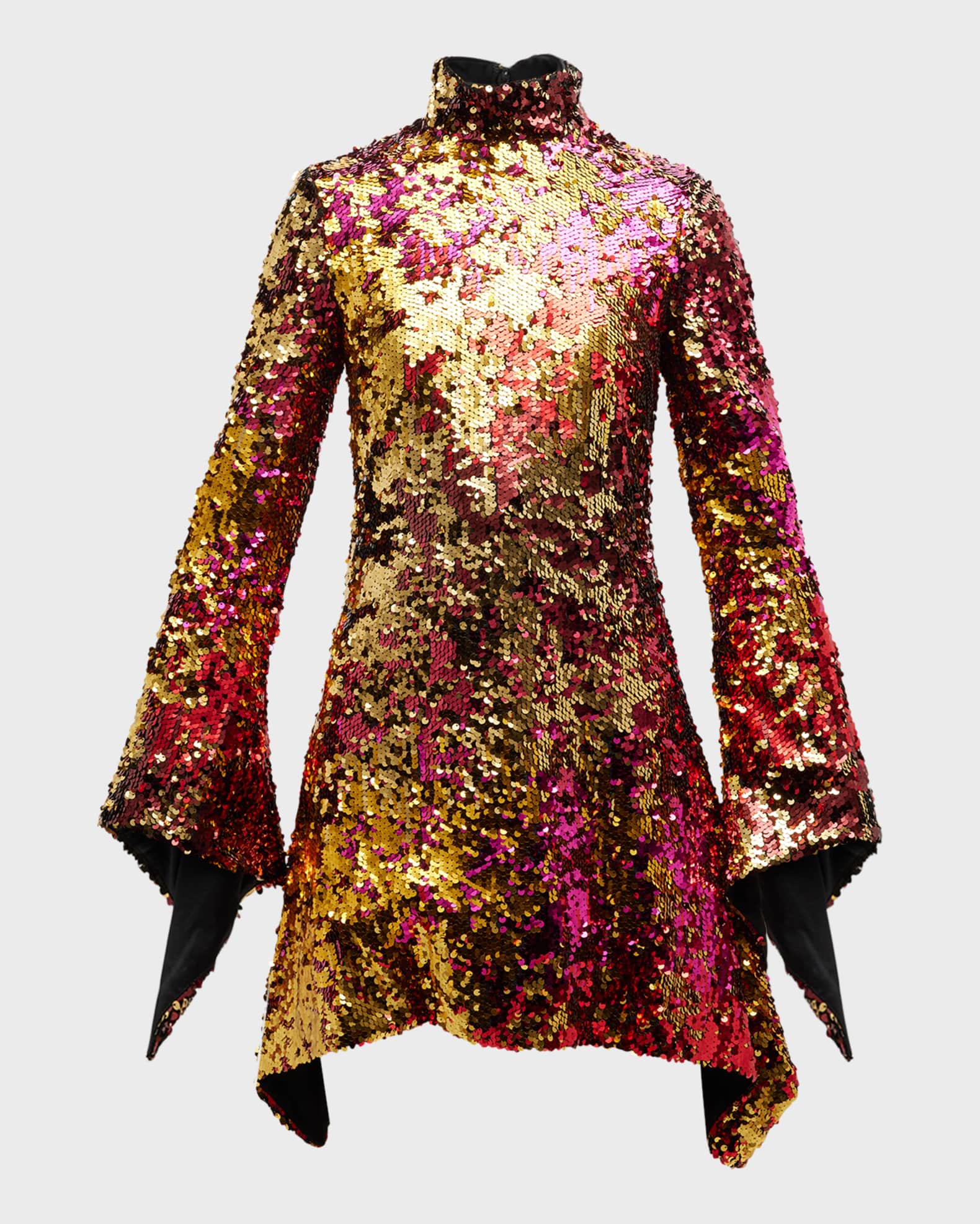 Halpern Flip-Sequin Long Sleeve Mini Dress | Neiman Marcus