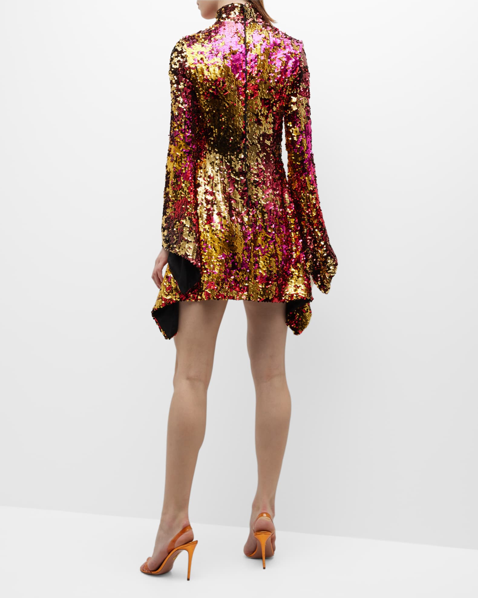 Halpern Flip-Sequin Long Sleeve Mini Dress | Neiman Marcus