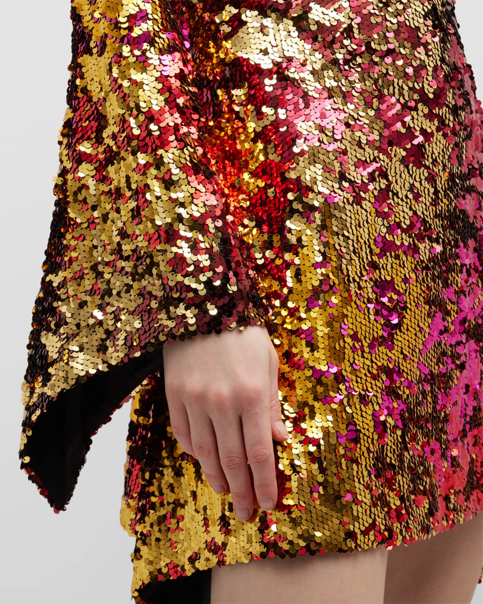 Halpern Flip-Sequin Long Sleeve Mini Dress | Neiman Marcus