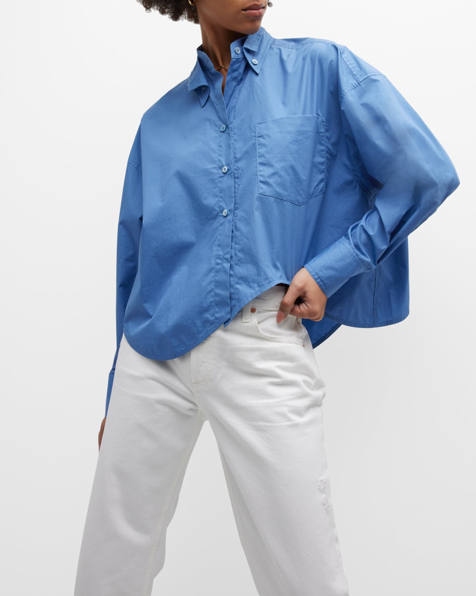 RECTO Curved Hem Cropped Shirt | Neiman Marcus