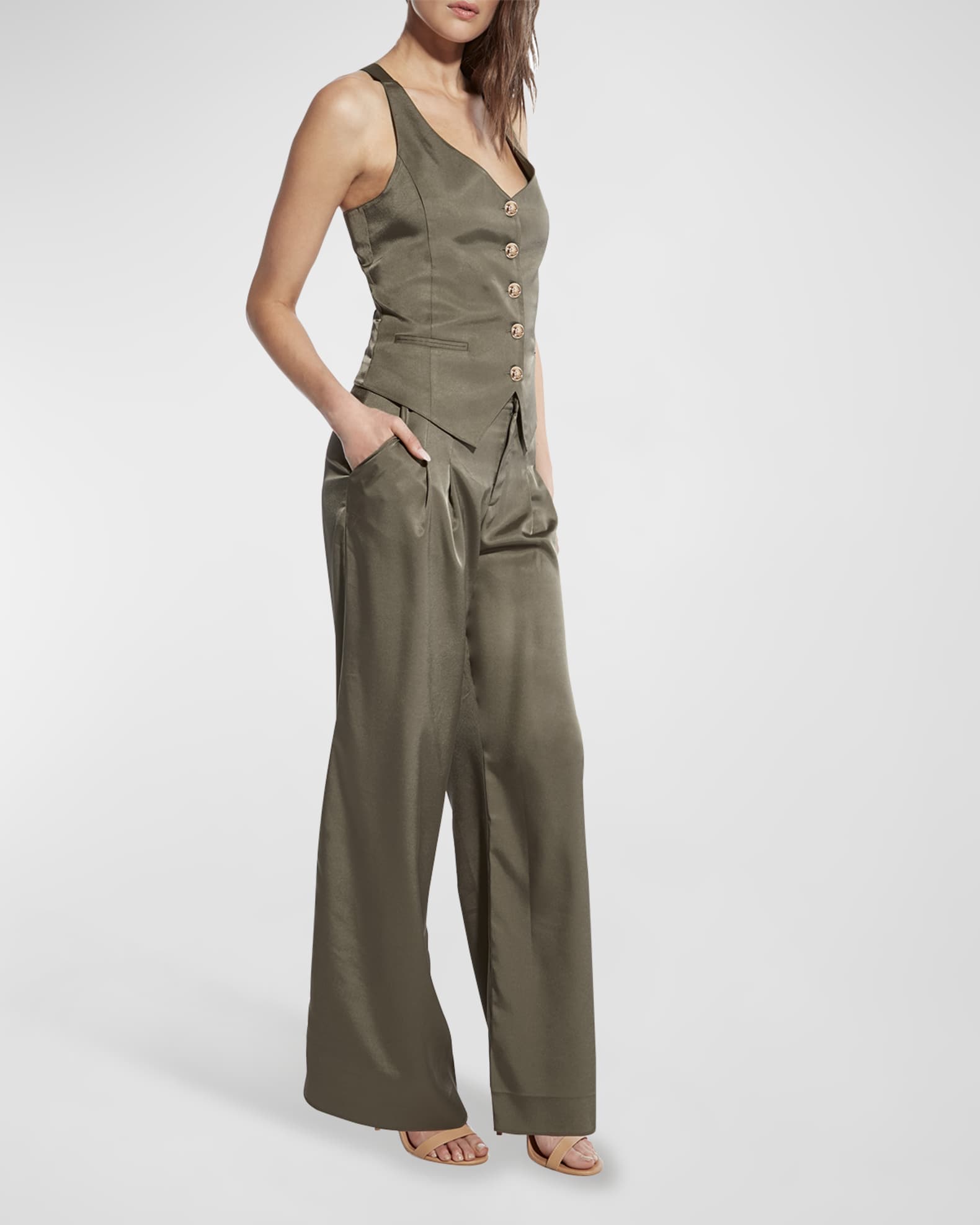 AS by DF Sasha Button-Front Tailored Vest | Neiman Marcus