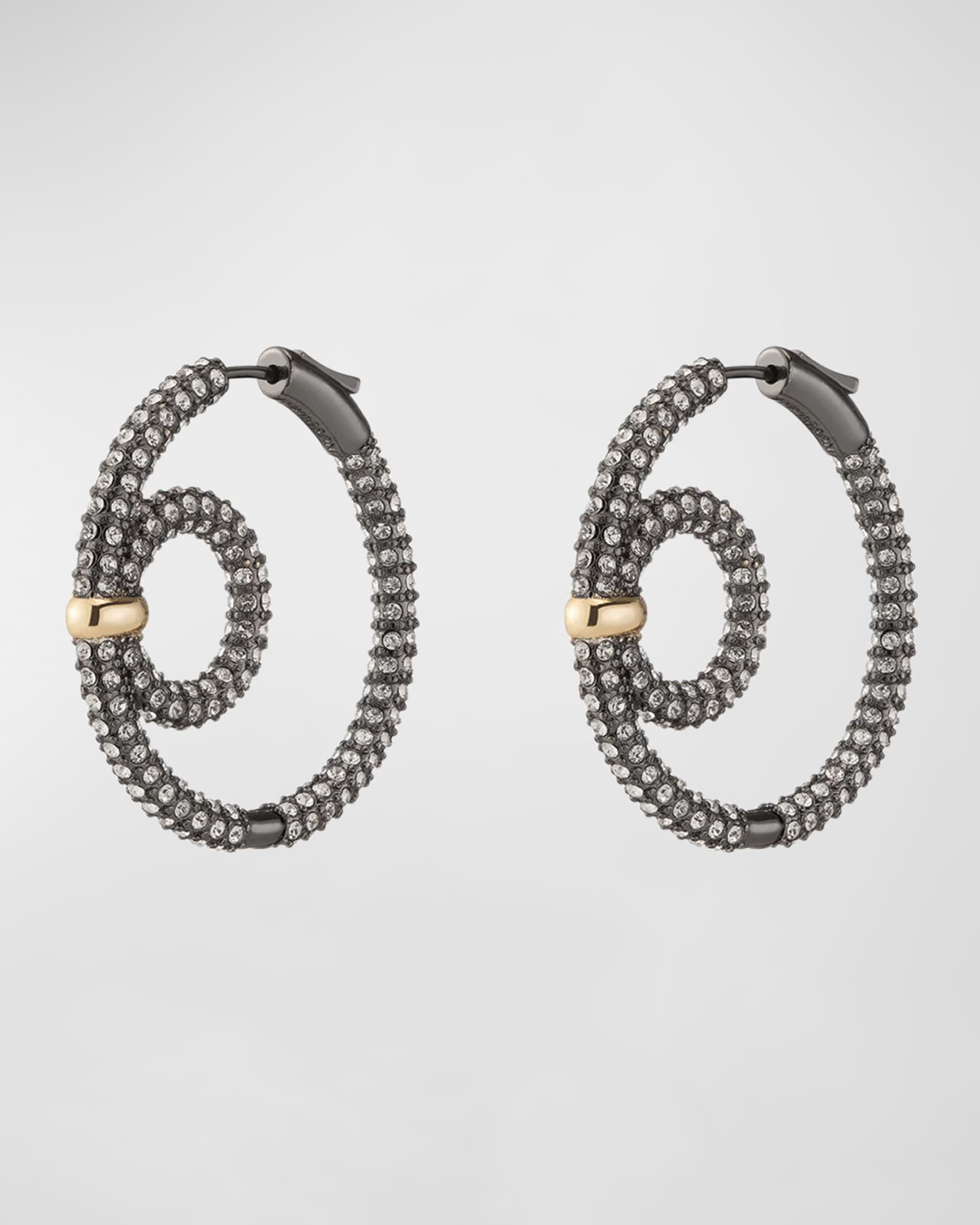 DEMARSON Pave Romy Hoop Earrings in Black | Neiman Marcus