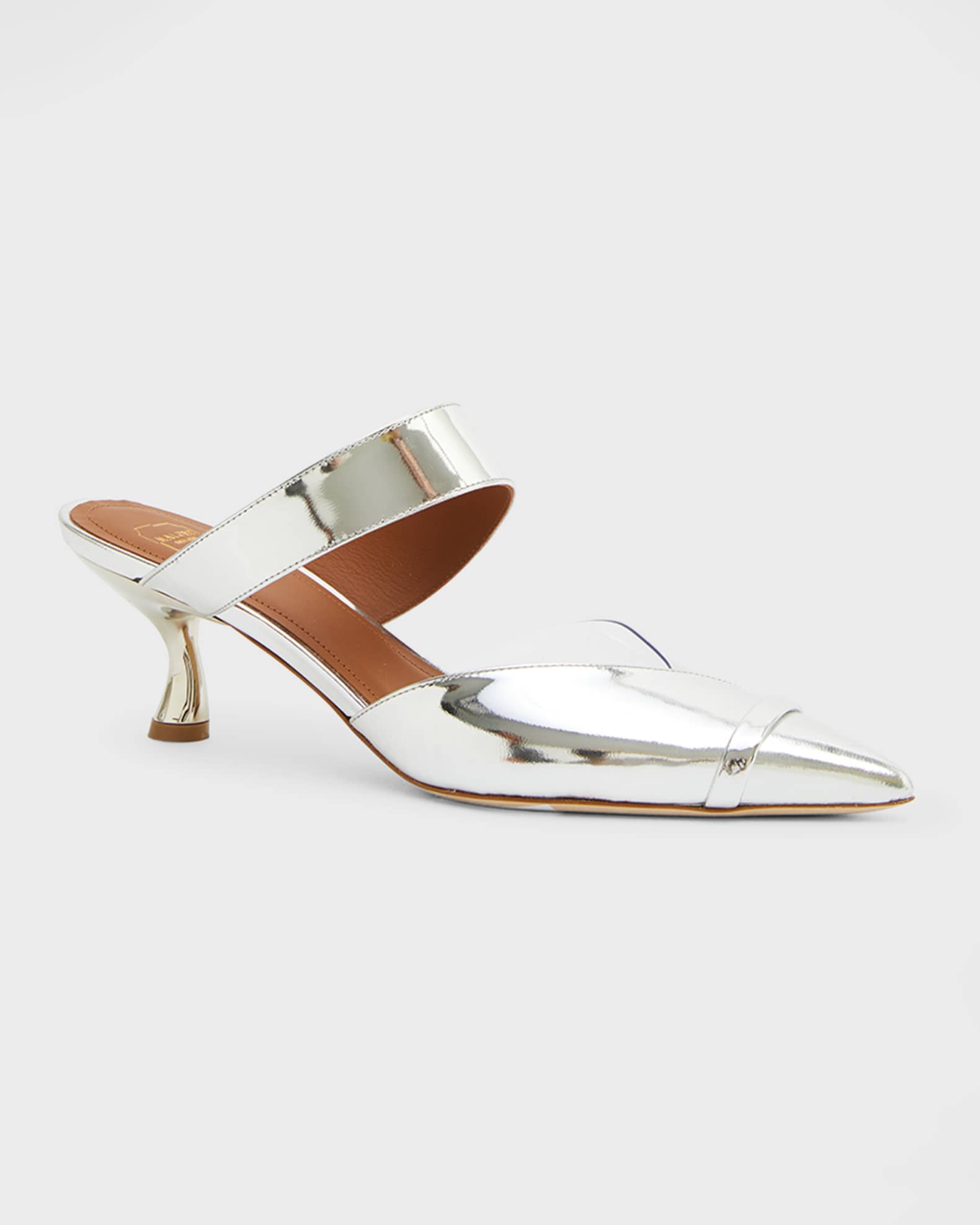 Malone Souliers Halina 45 Metallic Mule Kitten Heels | Neiman Marcus