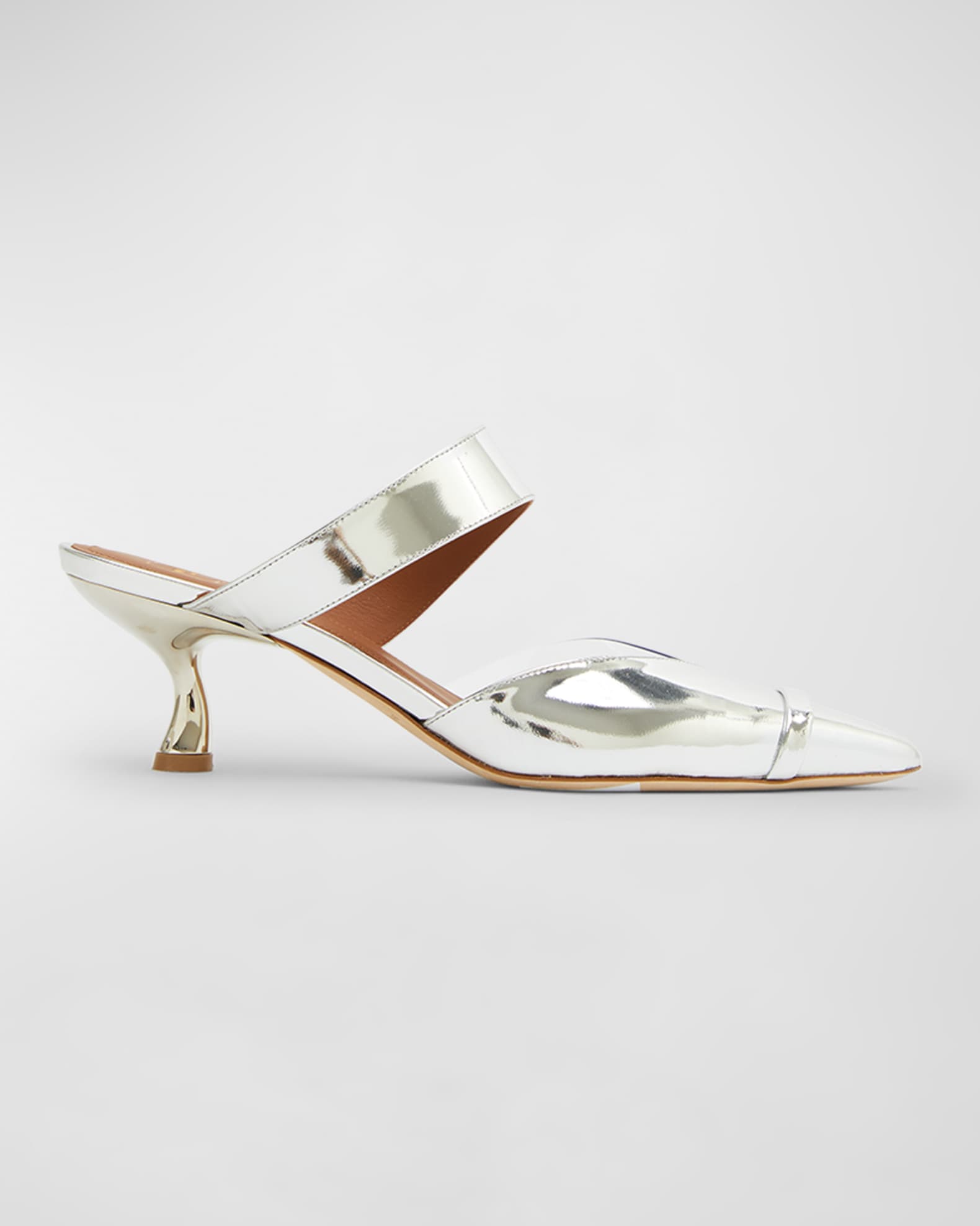 Malone Souliers Halina 45 Metallic Mule Kitten Heels | Neiman Marcus